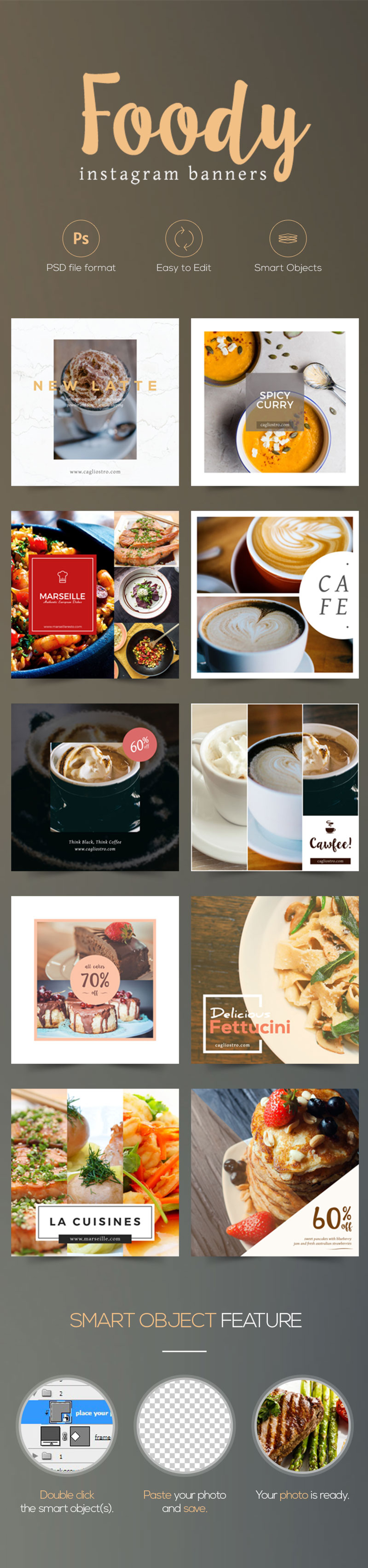 Foody - 10 Instagram Banners for Cafe and Restaurant Social Media
