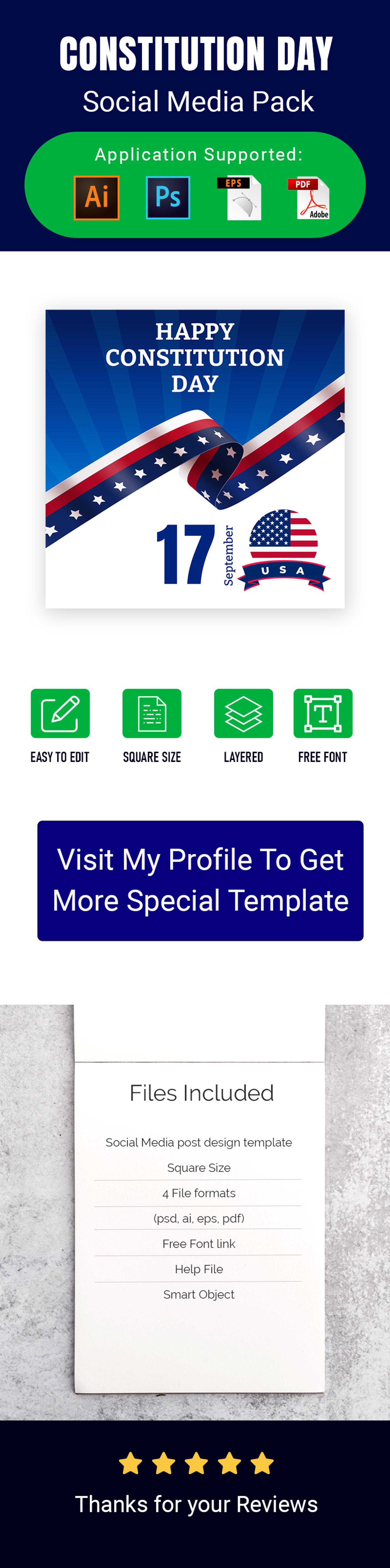 United States Constitution Day 17 September Calligraphy Social Banner ...