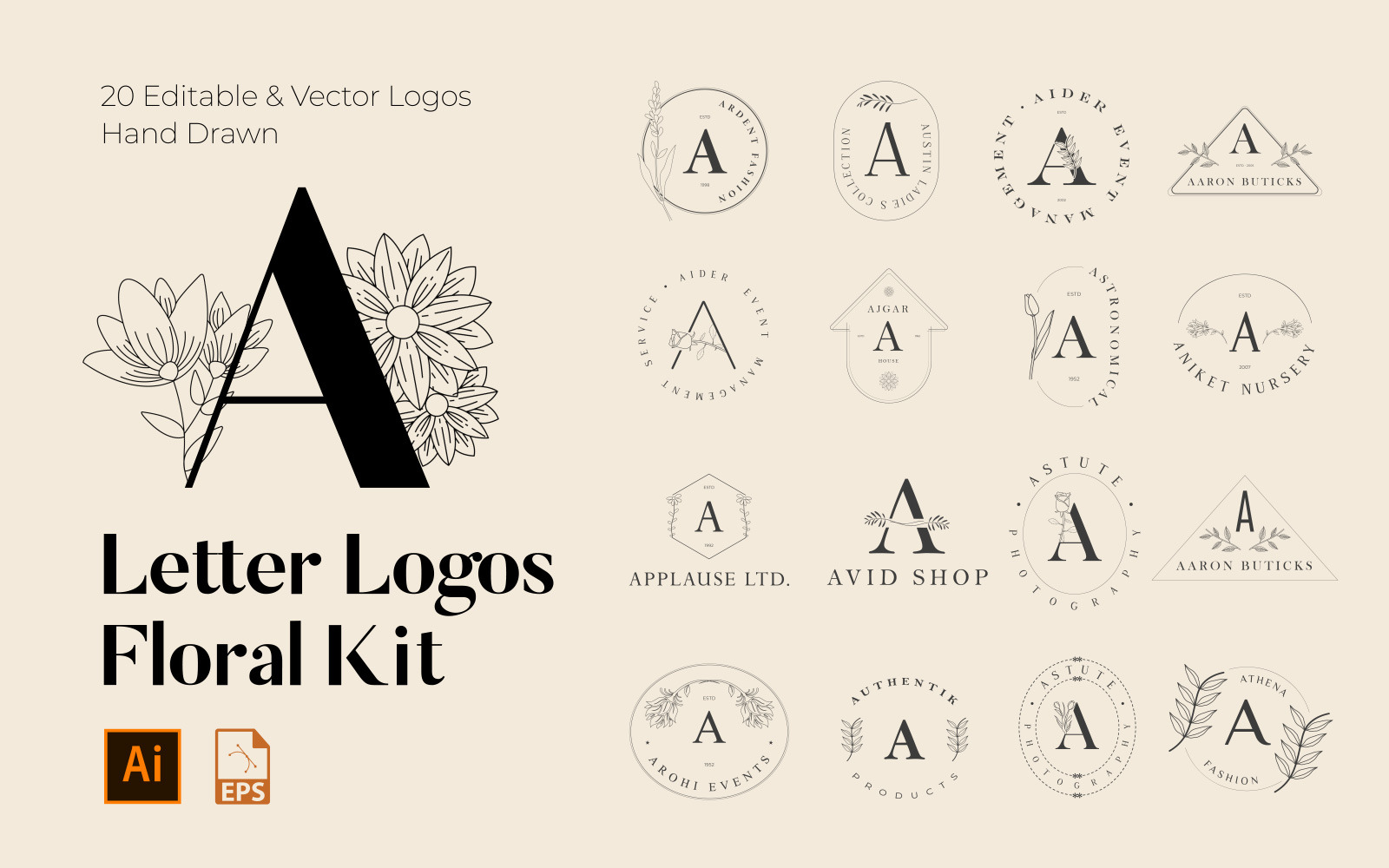 520 A to Z Floral Handmade Logos Bundle - TemplateMonster