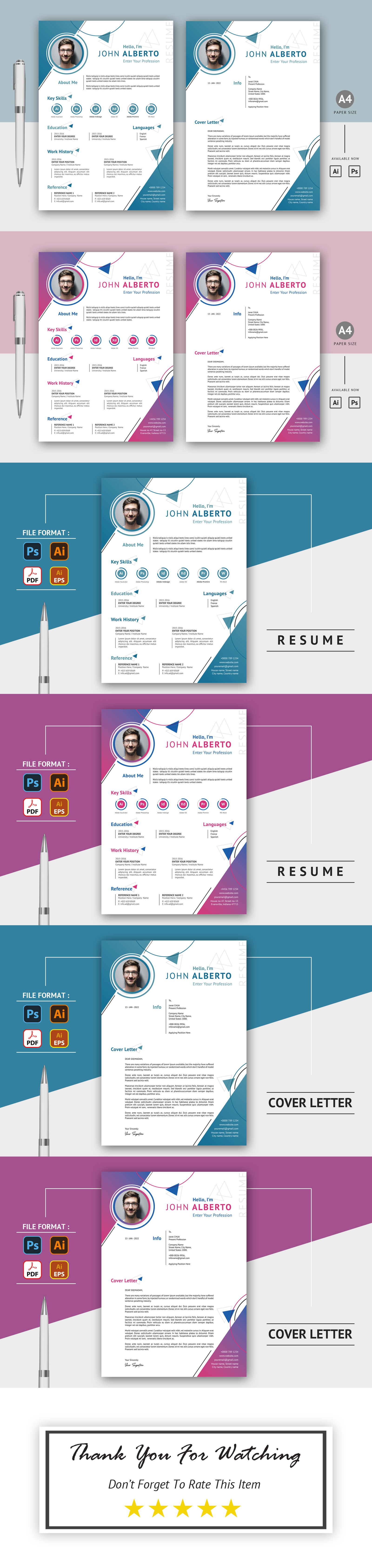 Abstract Multi-Color CV Layout Modern Printable Resume Template