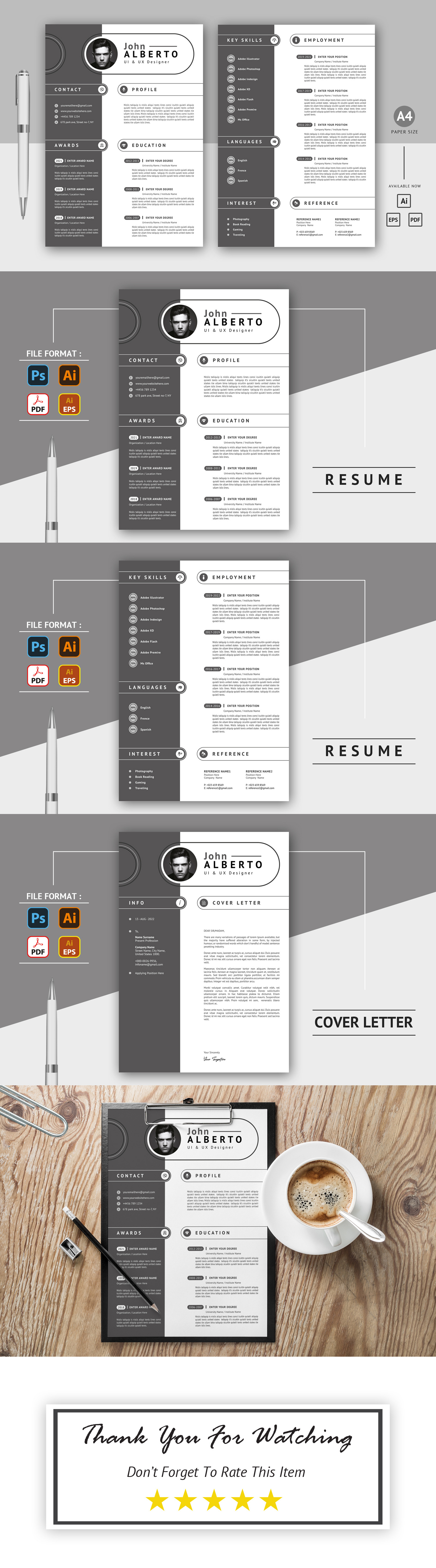 Black Color Two Page CV Layout Printable Resume Template