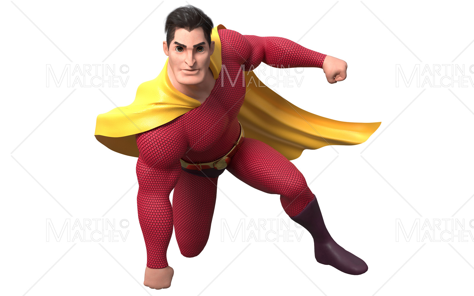 Superhero Landing on White 3D Render - TemplateMonster