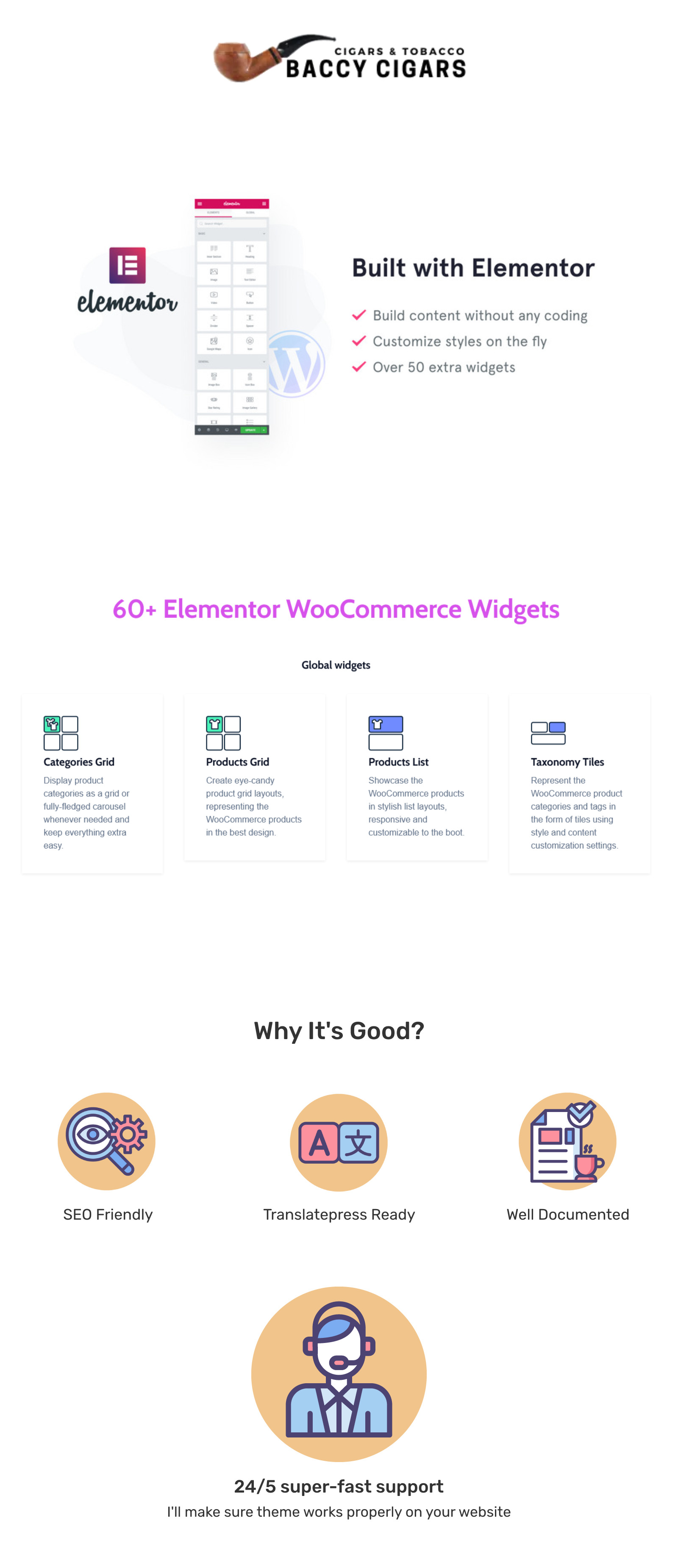 Baccy Cigars - Cigars & Tobacco WordPress Elementor Template