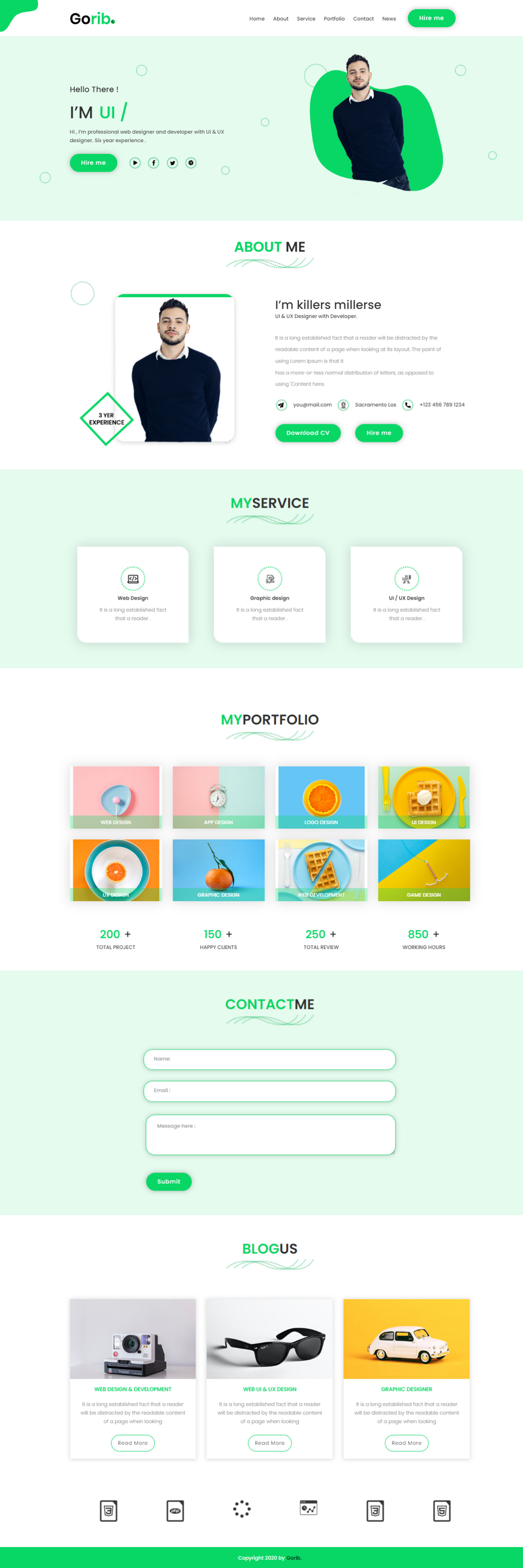 Gorib - Modern Personal Portfolio Landing Page HTML5 Template