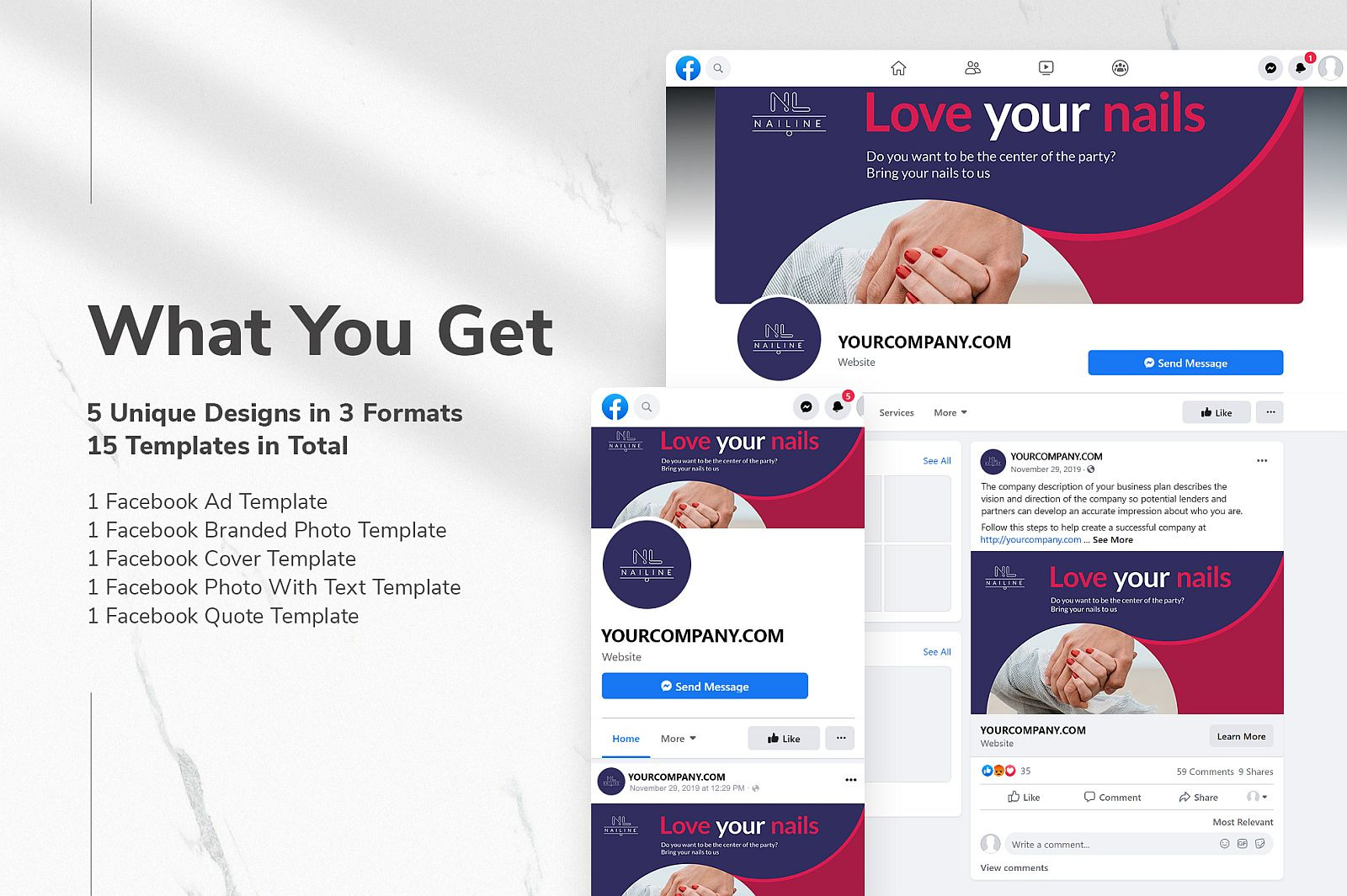 Nail Studio Facebook Cover and Post Social Media Template