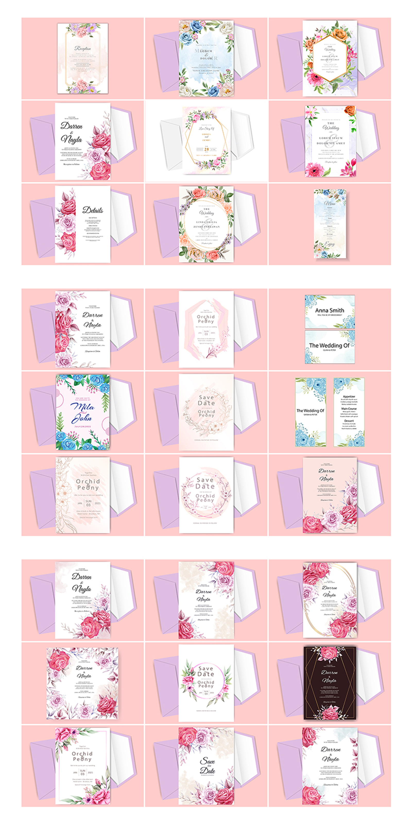 Watercolor Flower Card Bundle, Watercolor Flower Background Bundle.