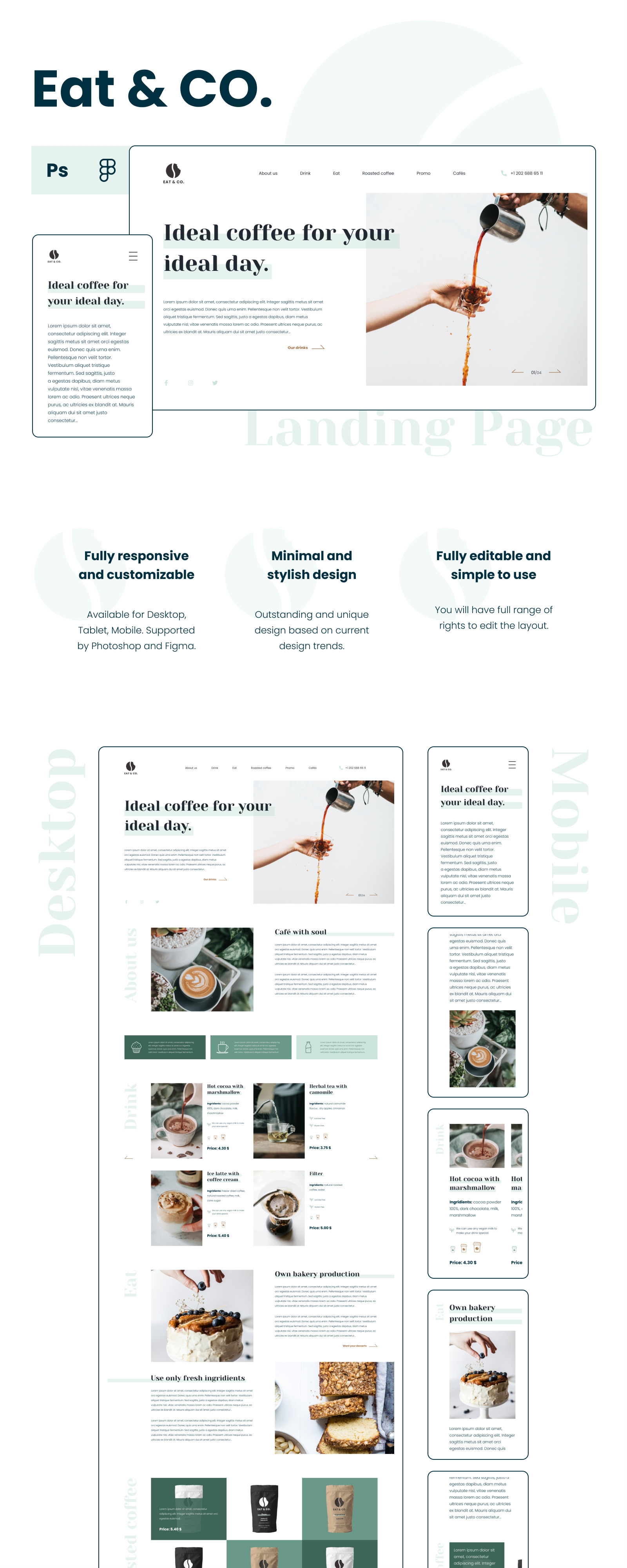 EAT & CO. – Free Minimal Coffee Shop Landing Page UI Template