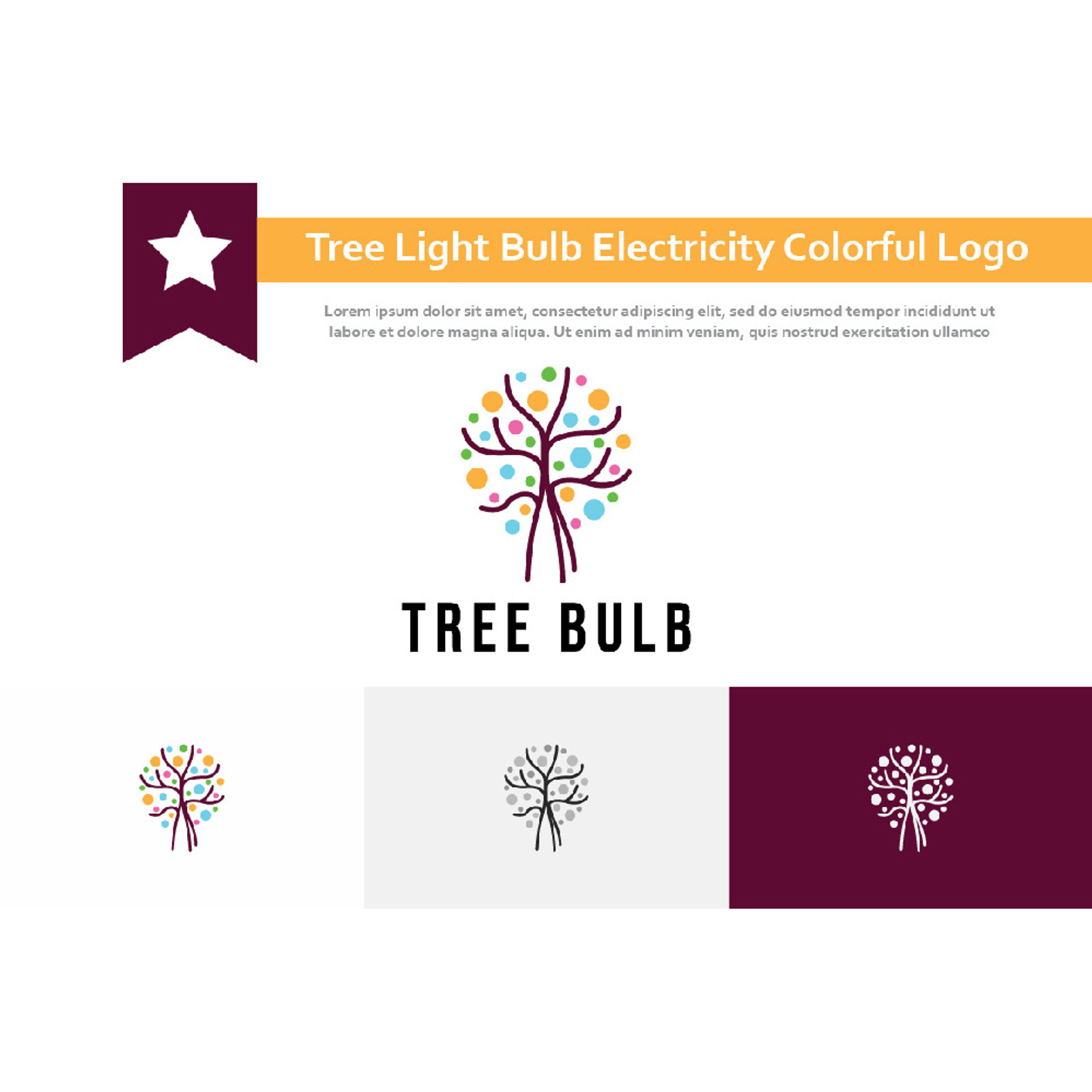 Tree Light Bulb Natural Power Electricity Colorful Logo
