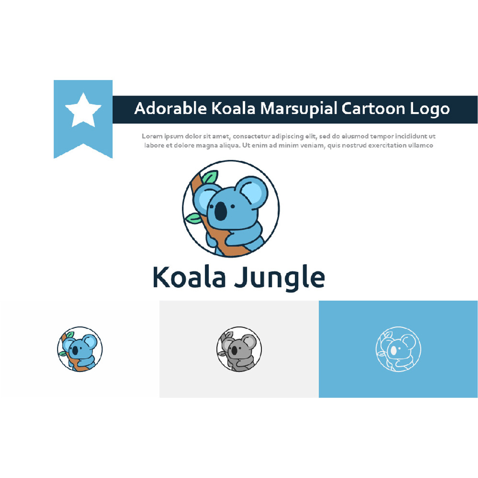 Adorable Koala Tree Marsupial Animal Zoo Cartoon Mascot Logo