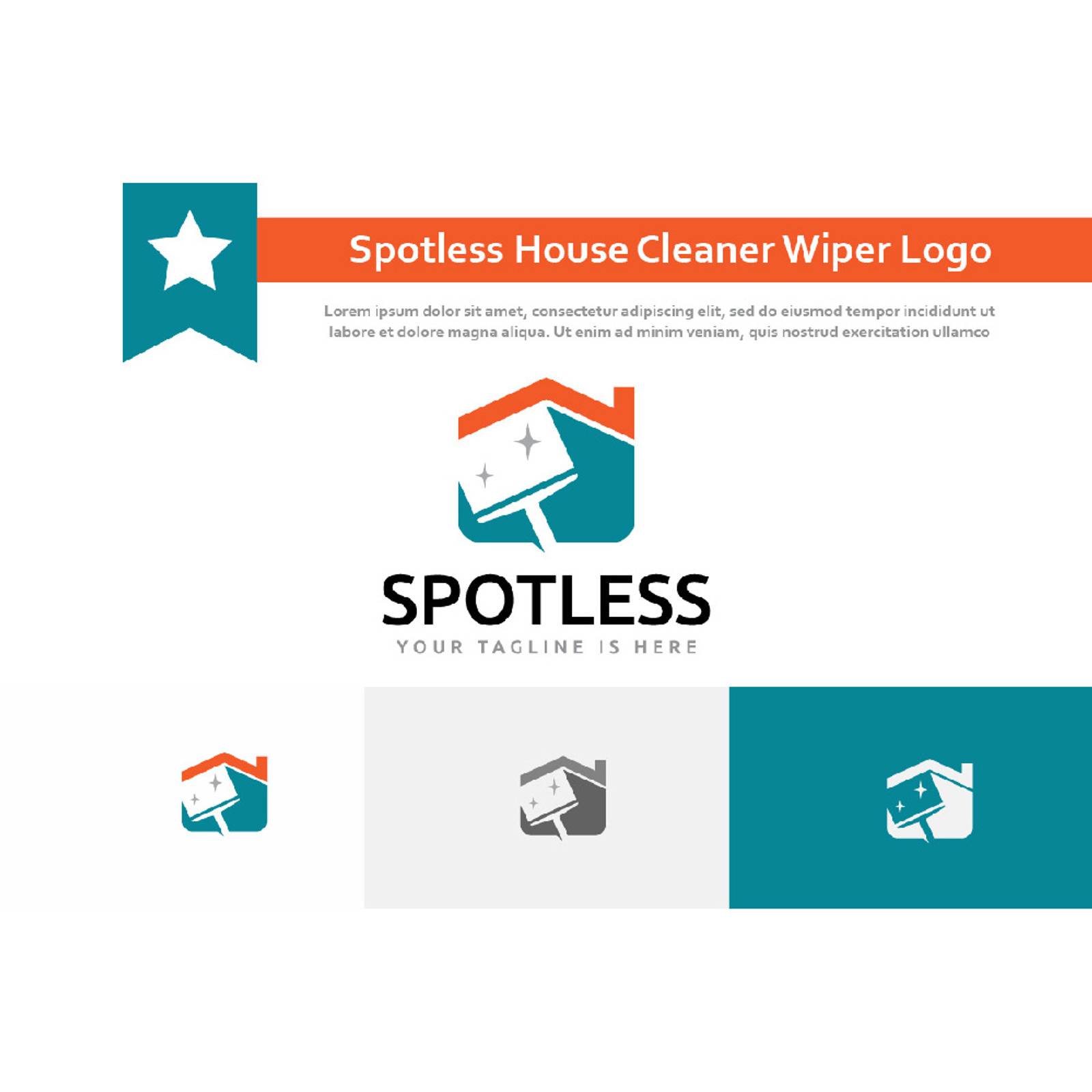 Spotless House Cleaner Wiper Cleaning Service Logo Template