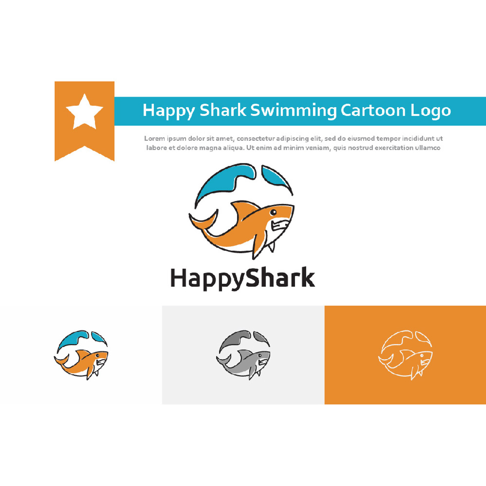 Happy Friendly Shark Swimming in Sea Cartoon Logo