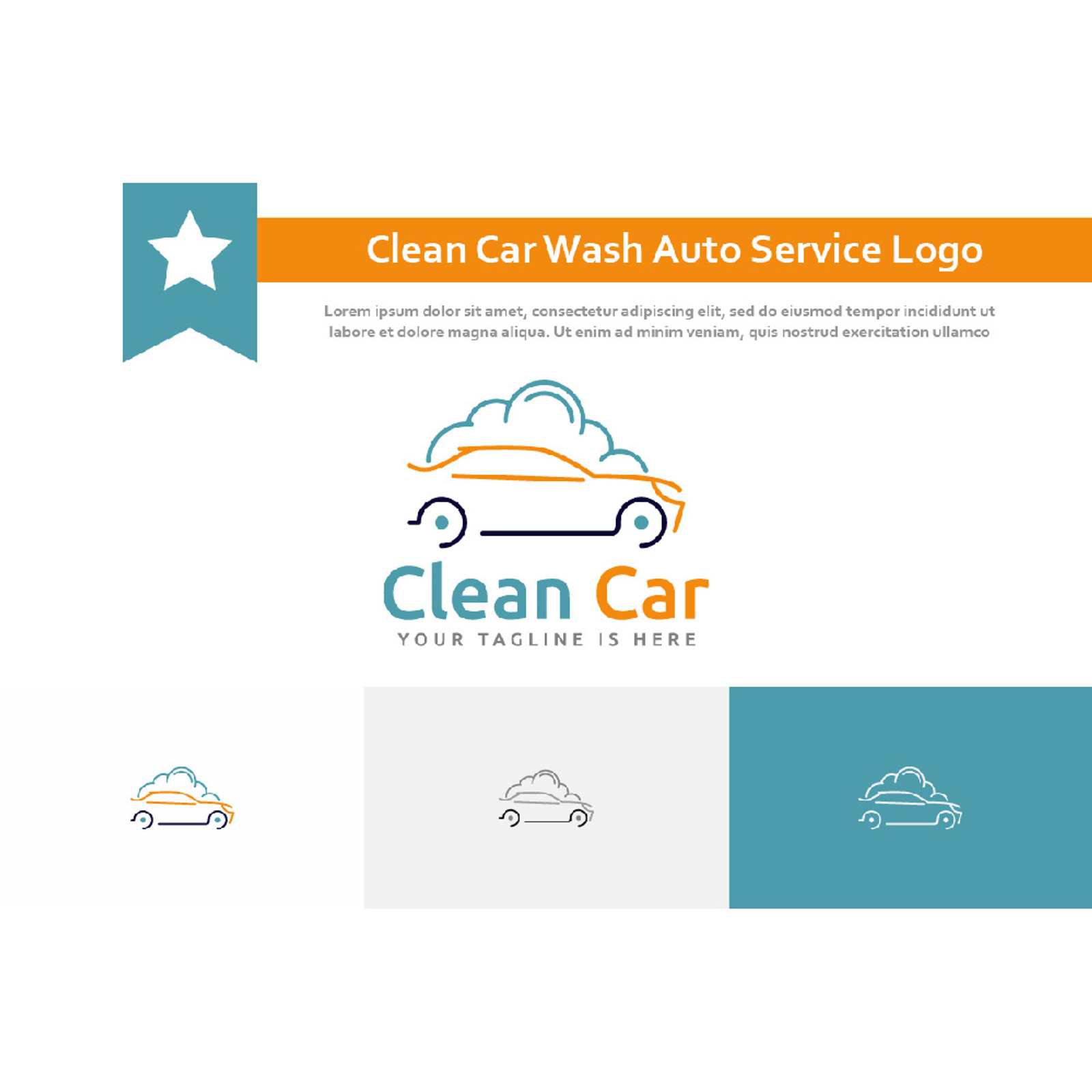 Clean Car Wash Silhouette Carwash Soap Foam Auto Service Line Logo
