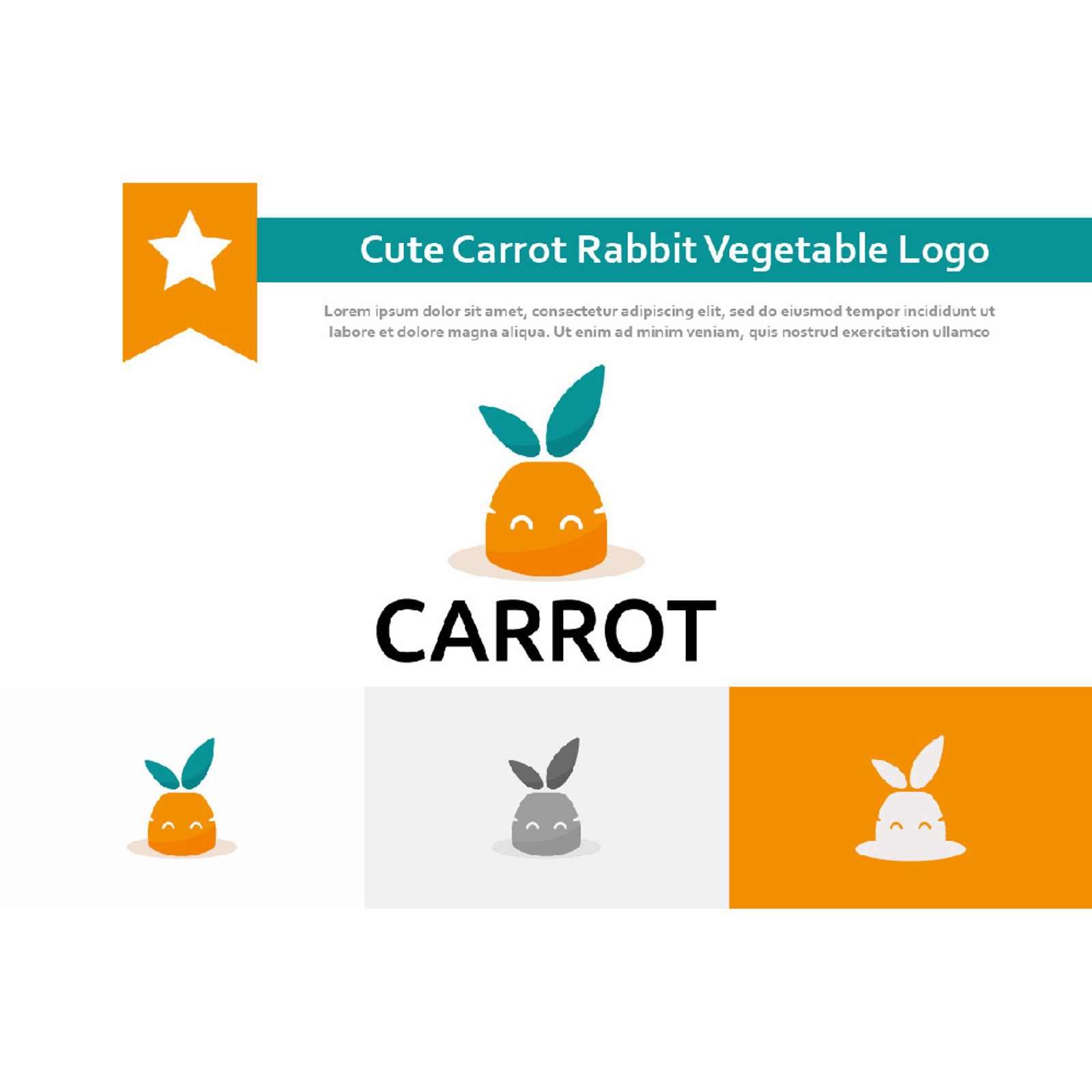 Cute Carrot Bunny Rabbit Vegetable Food Animal Logo