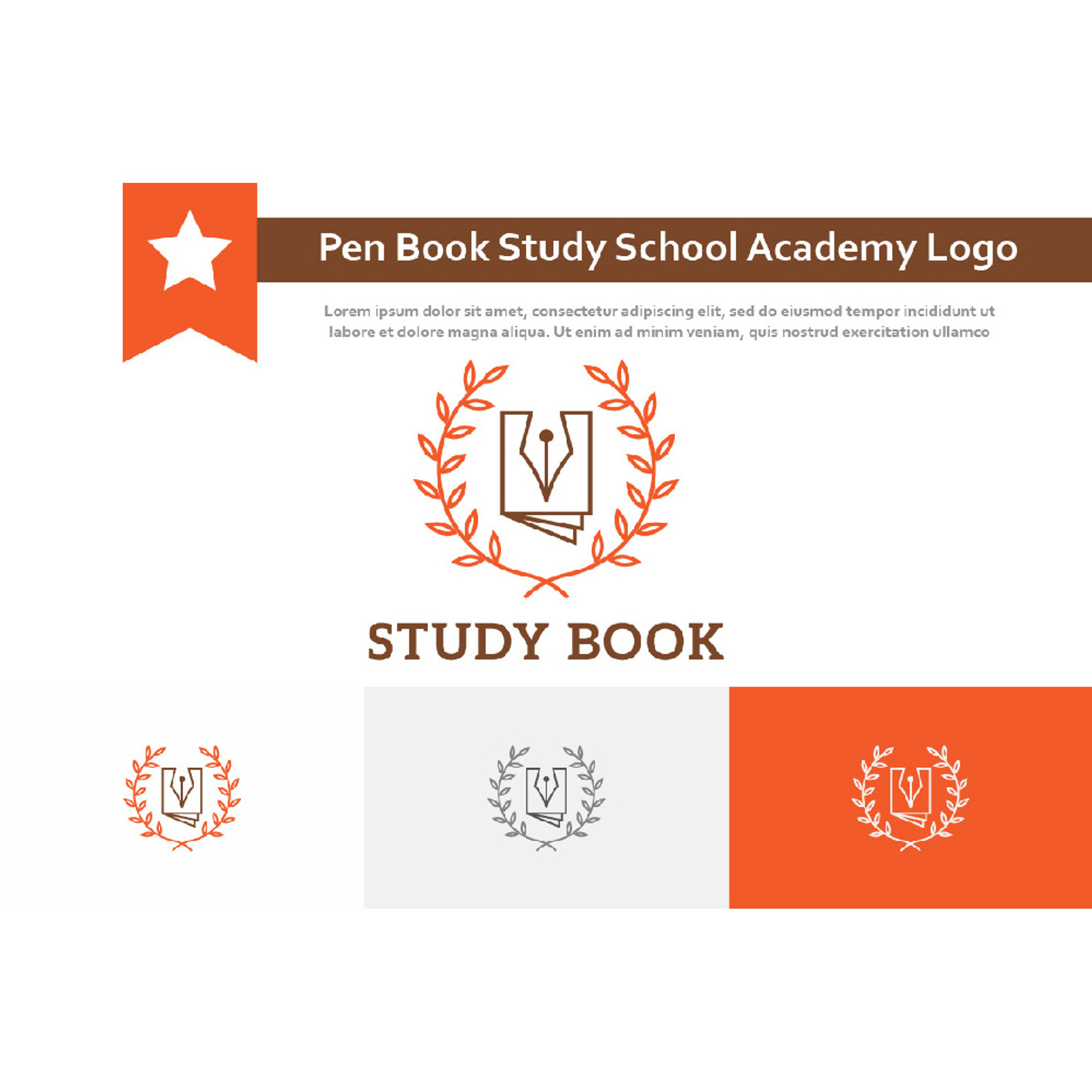 Pen Book Wreath Study Learning School Academy Line Logo