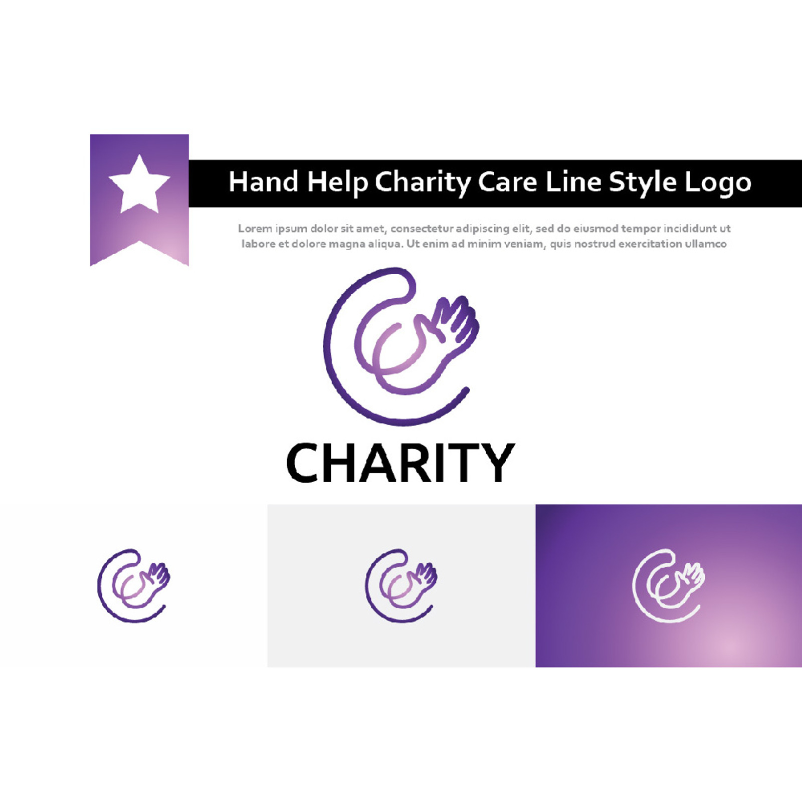 Hand Help Charity Children Care Line Style Logo