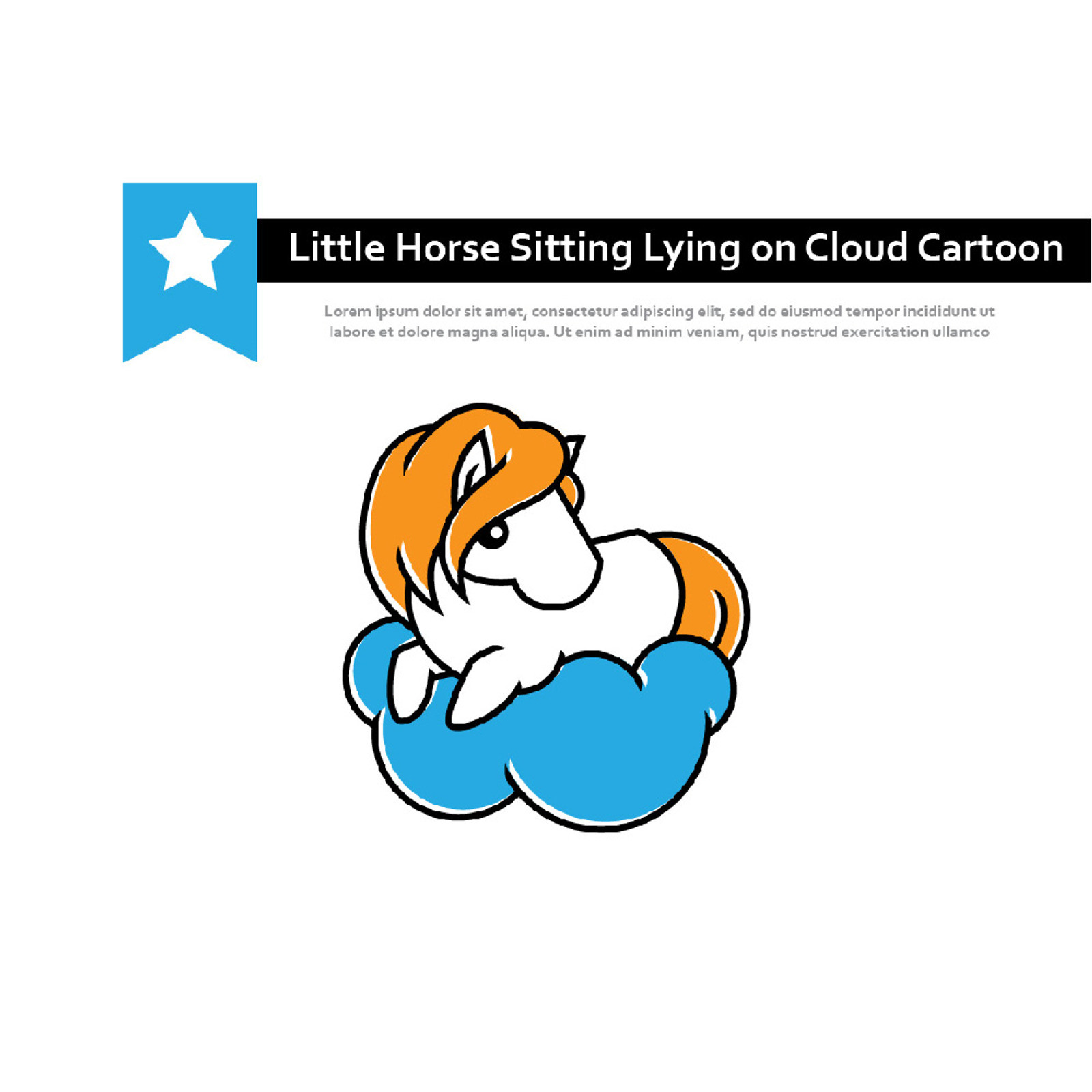 Cute Little Horse Sitting Lying on Cloud Animal Cartoon