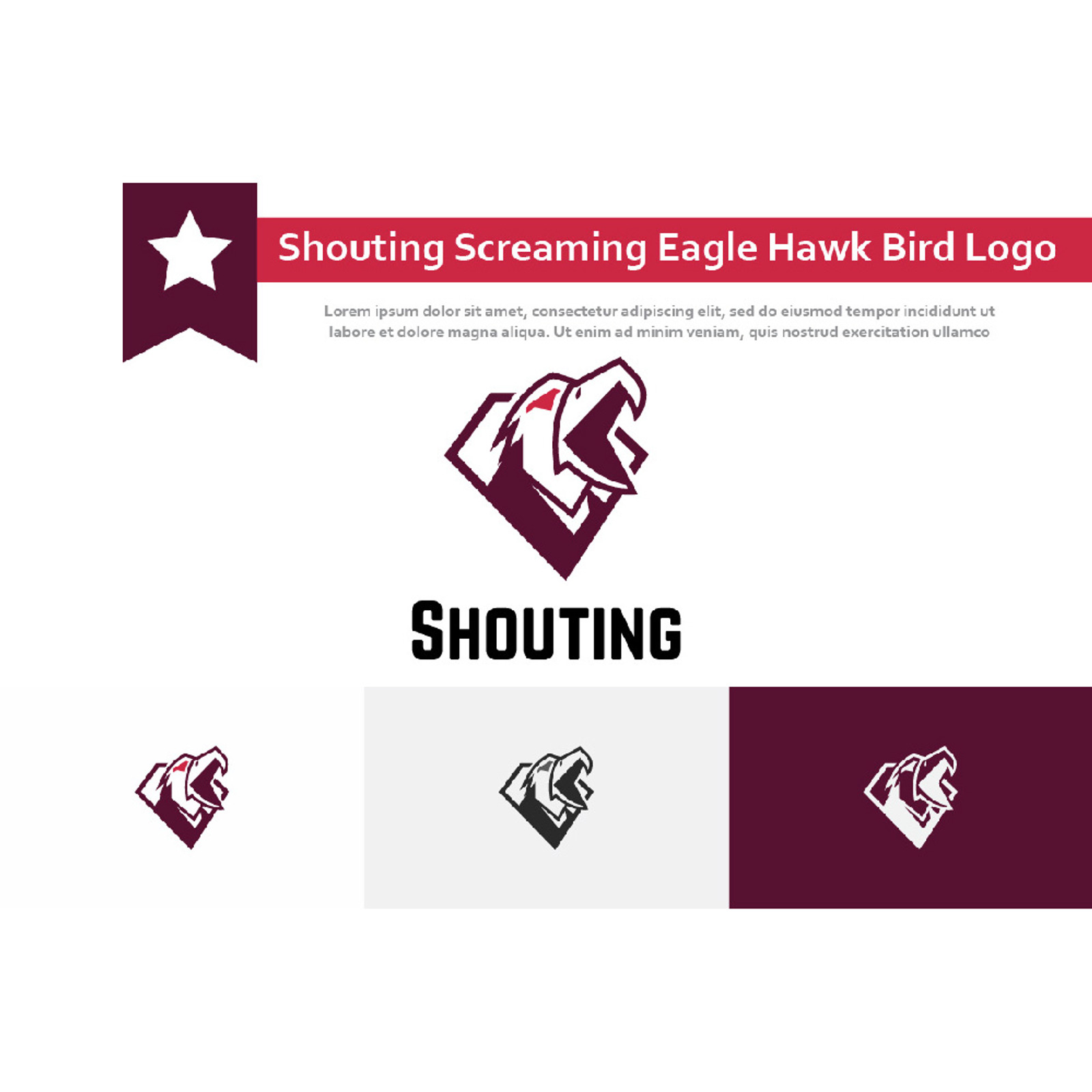 Shouting Screaming Eagle Hawk Bird Head Game Logo
