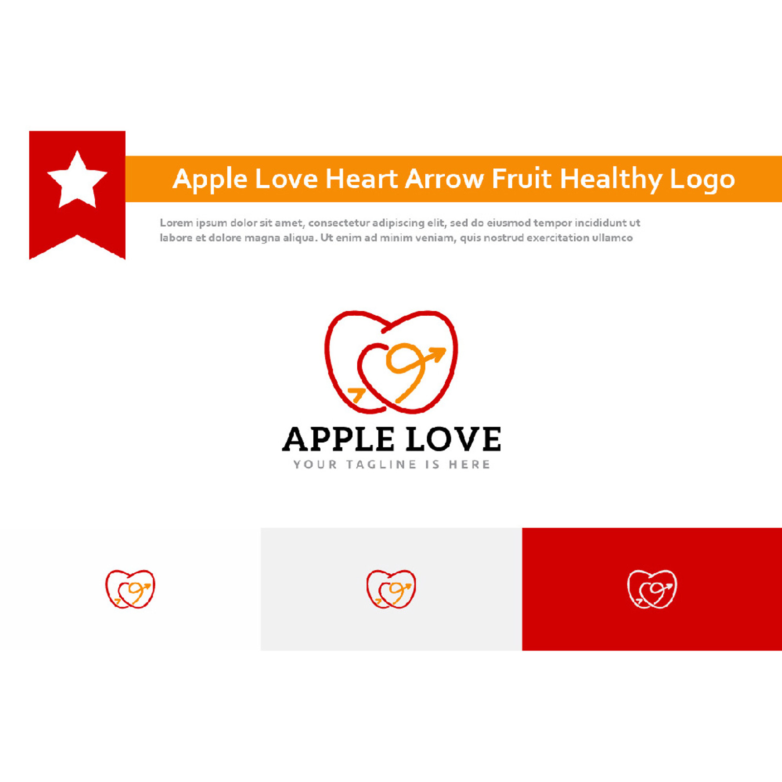 Apple Love Heart Arrow Fruit Healthy Food Line Logo