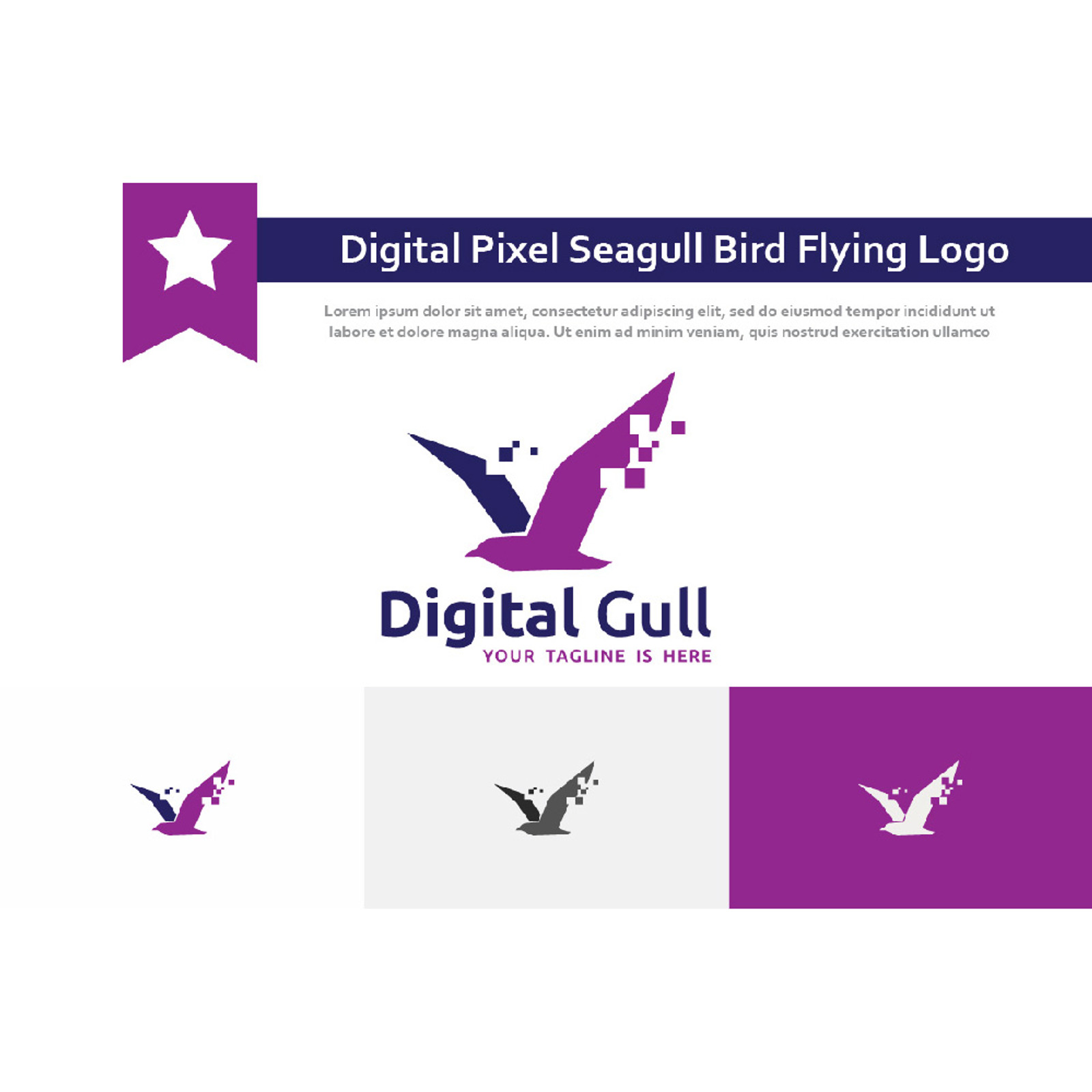 Digital Pixel Seagull Bird Flying Online Computer Technology Logo