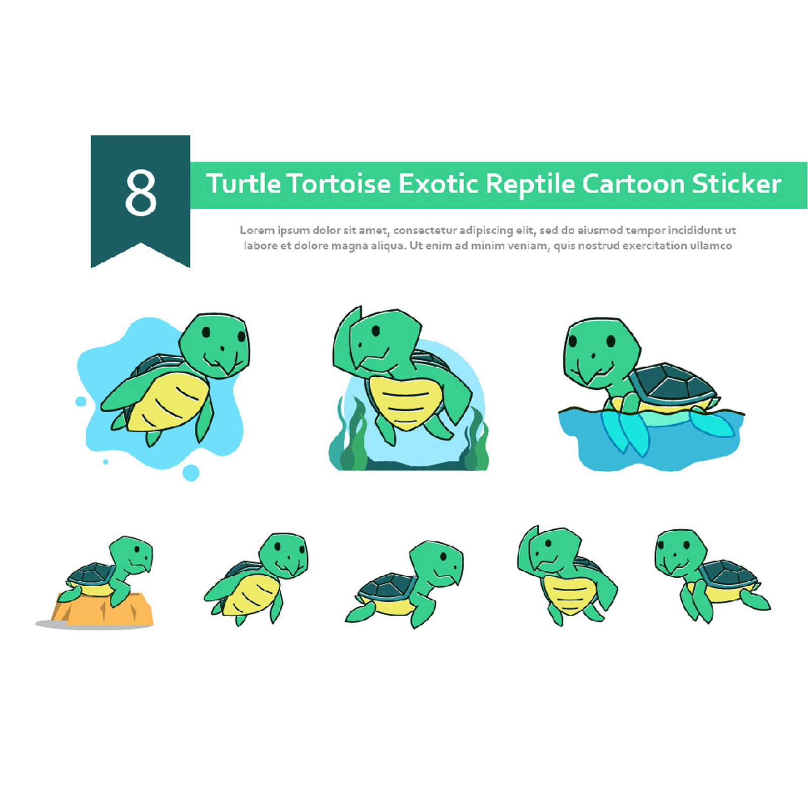 8 Turtle Tortoise Reptile Cartoon Sticker Illustration