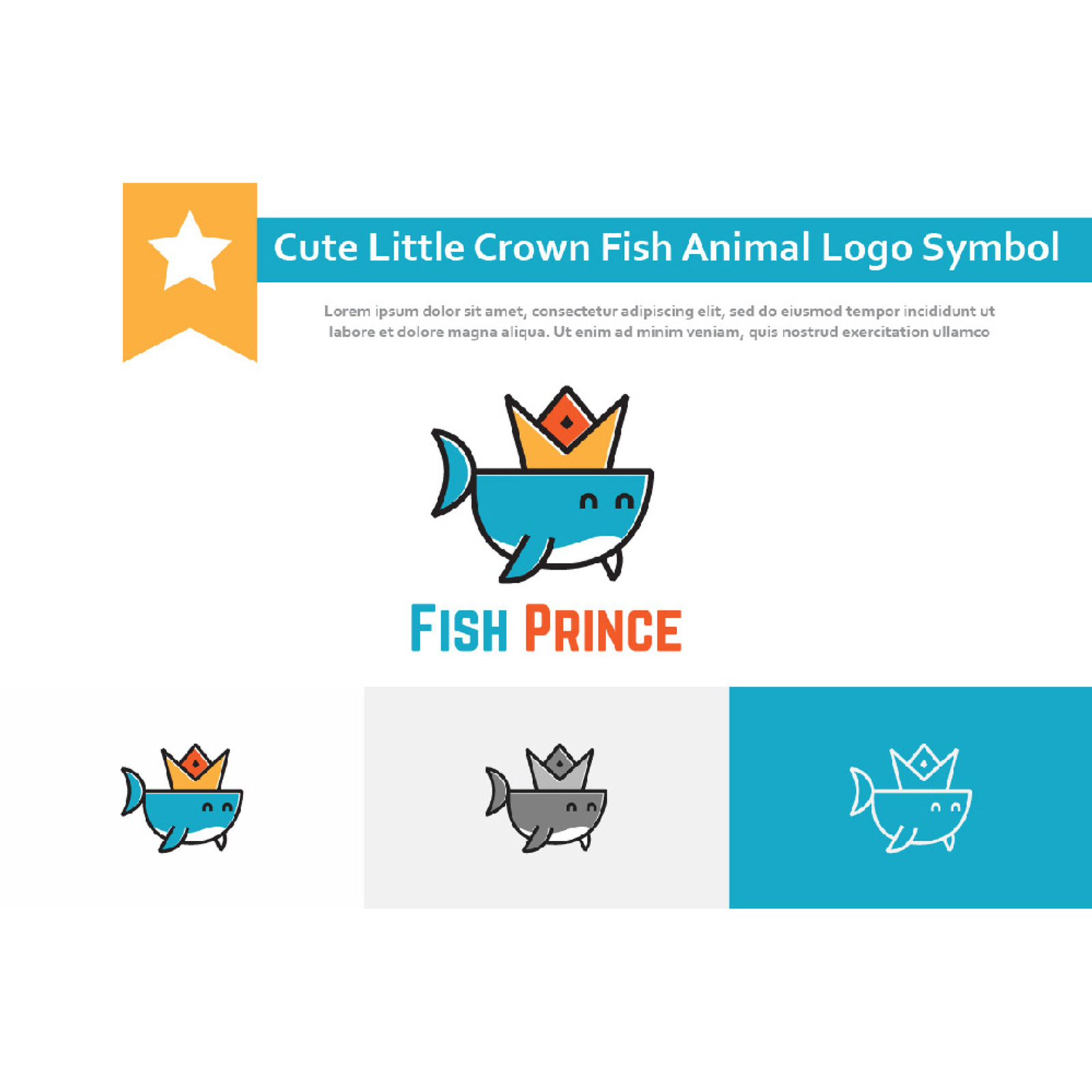Cute Little Crown Fish Water Animal Logo Symbol