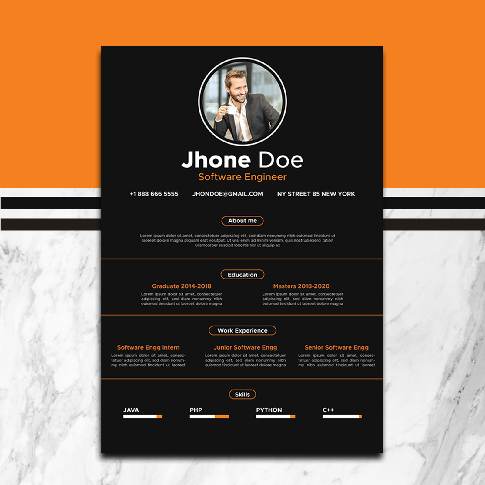 Minimalist & Clean Jhone Doe Resume Template
