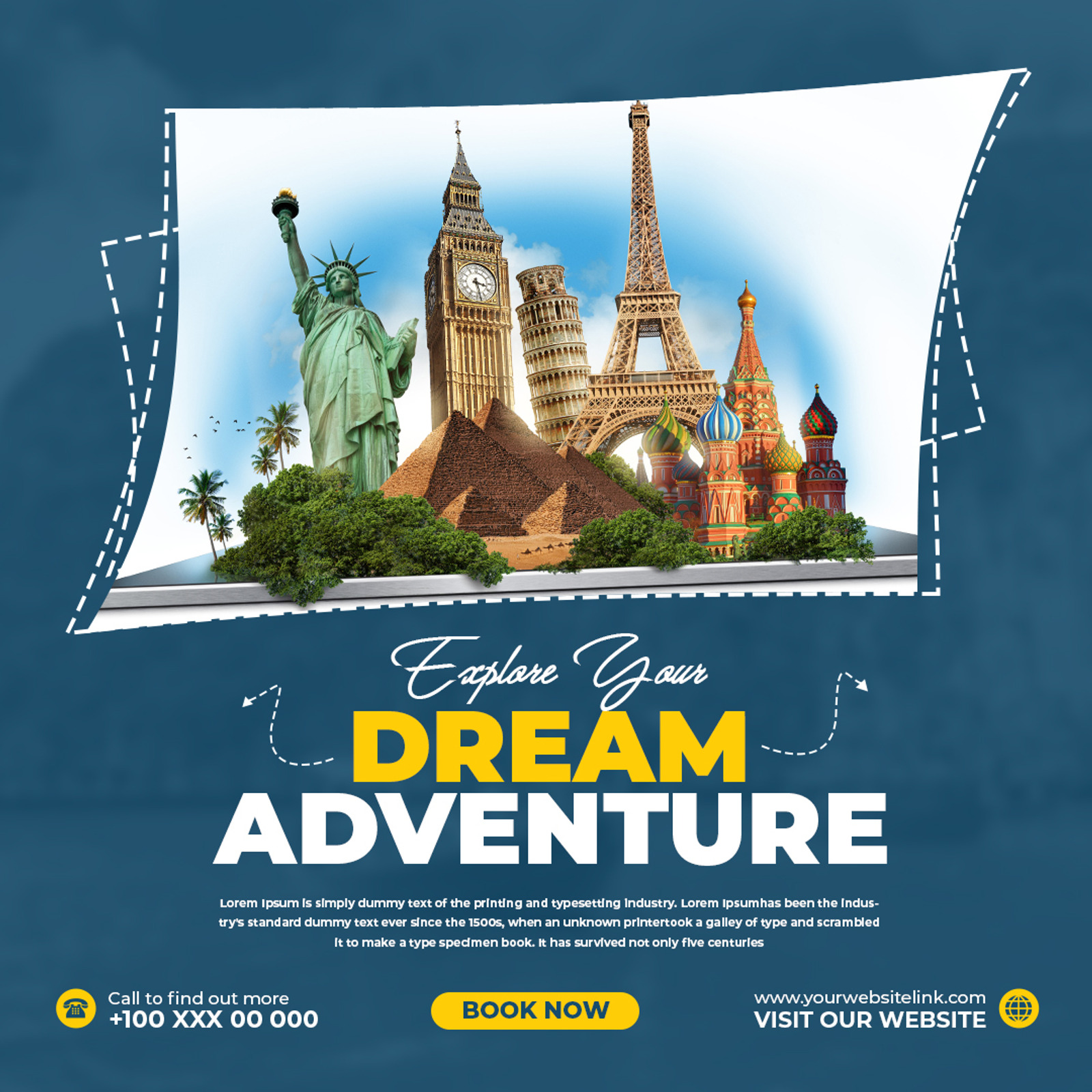 Travel And Tour Social Media Post Design Template