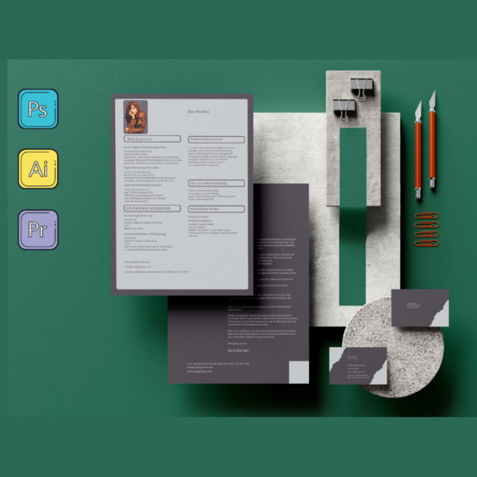 Creative CV Set Resume, Business Card Template