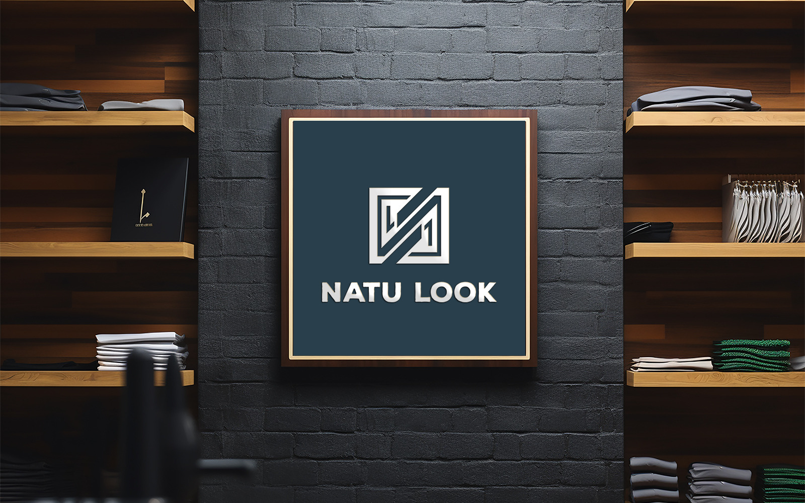 Board logo mockup on the brick wall interior board mockup wall mockup ...