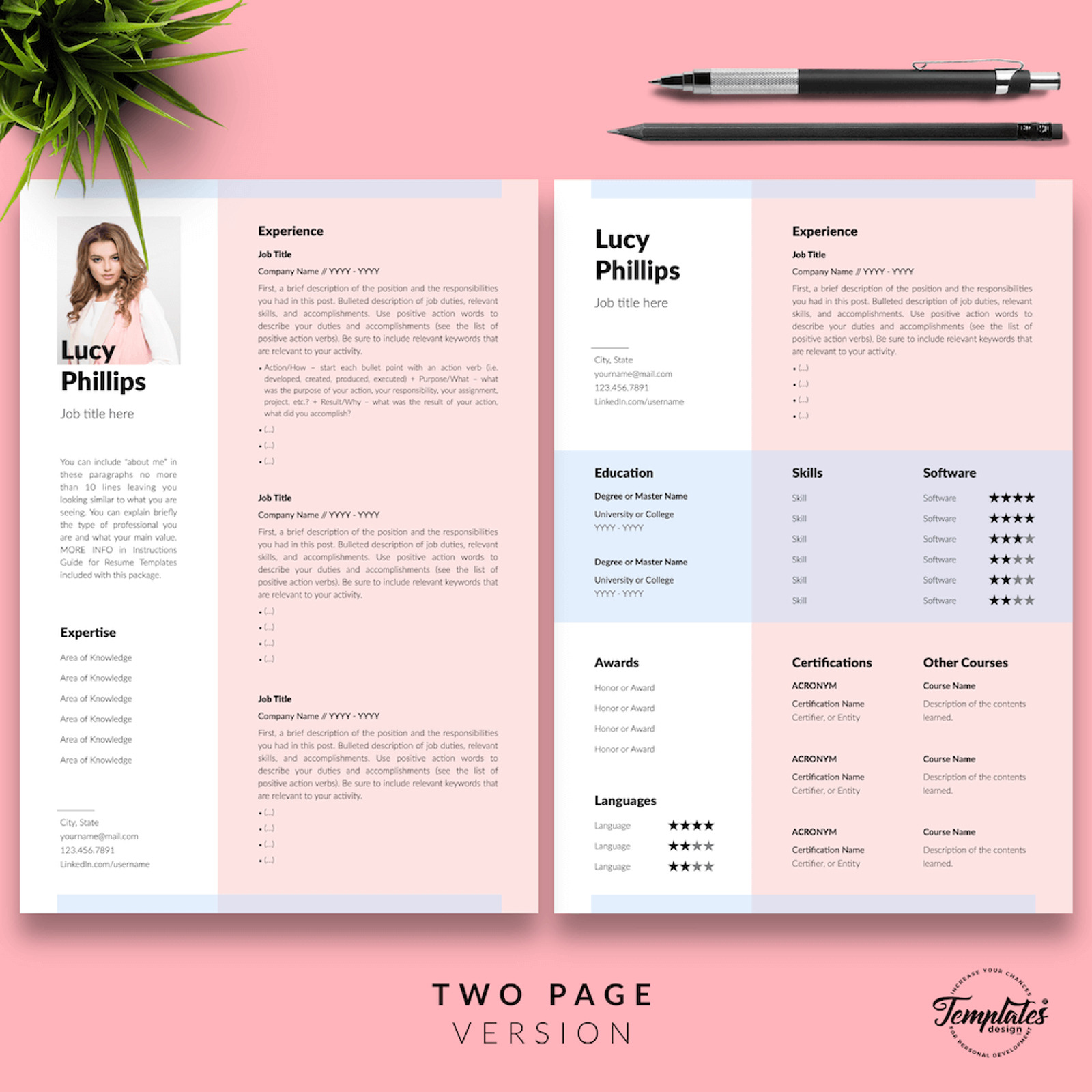 Lucy Phillips - Modern CV Resume Template with Cover Letter for ...
