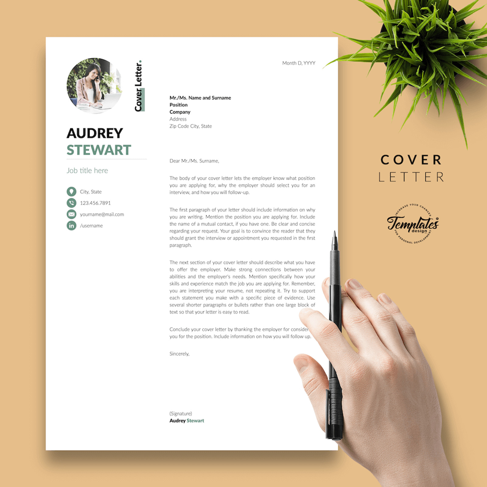 Audrey Stewart - Modern CV Resume Template with Cover Letter for ...