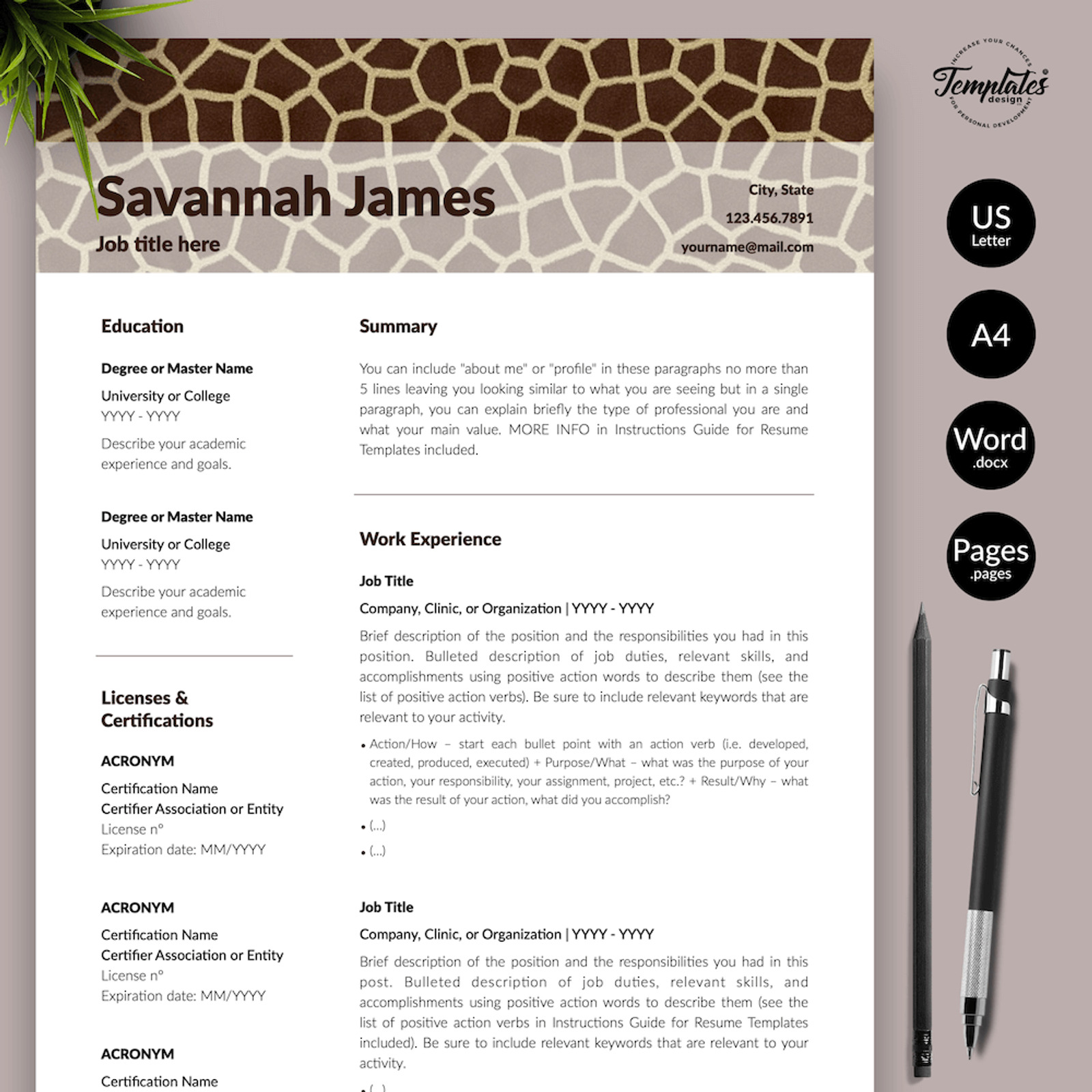Savannah James - Zookeeper Resume Template with Cover Letter for ...