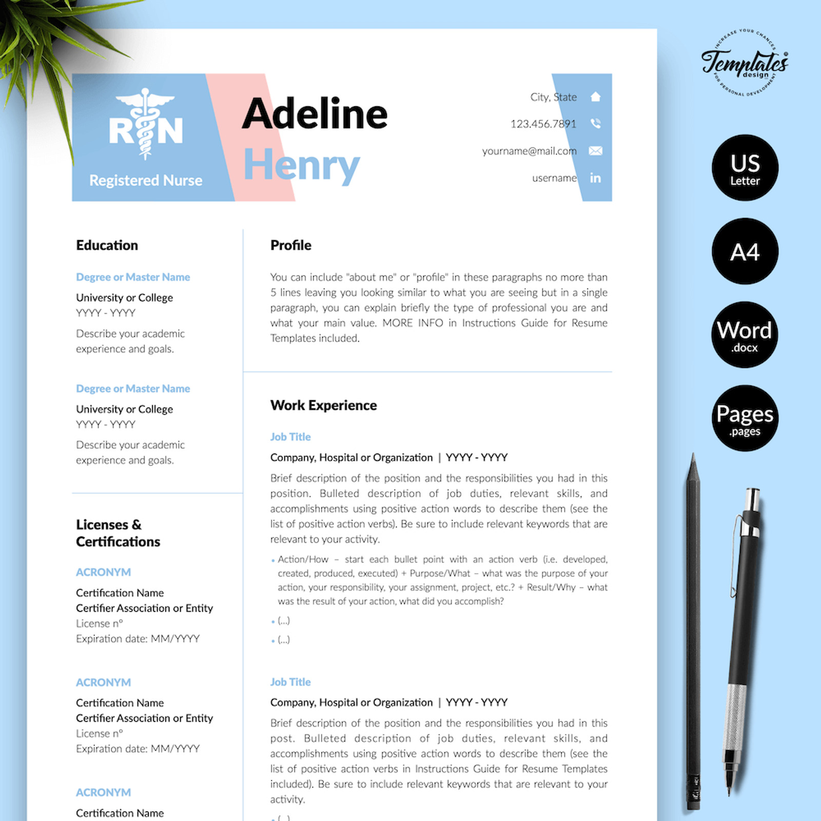 Adeline Henry - Plantilla de currículum vitae de enfermería con carta ...