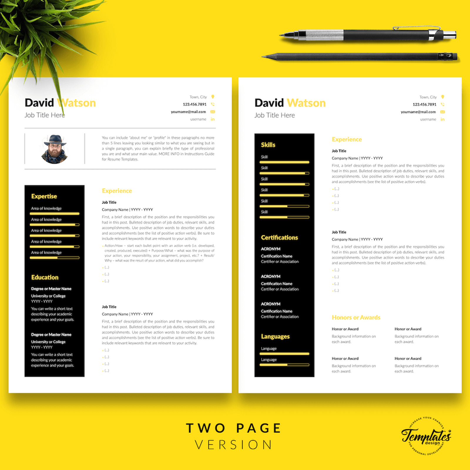 David Watson - Creative CV Resume Template with Cover Letter for ...