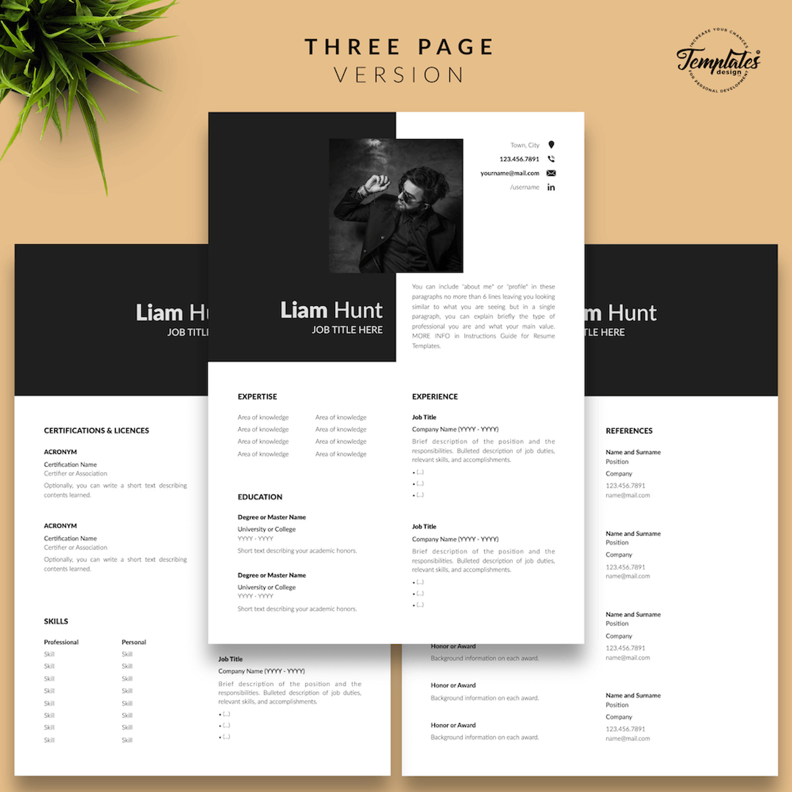 Liam Hunt - Modern CV Resume Template with Cover Letter for Microsoft ...