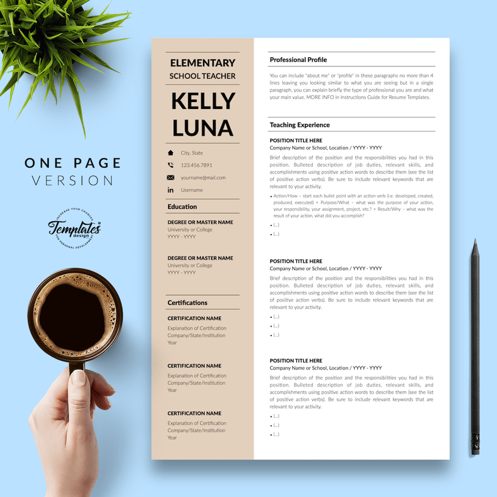 Kelly Luna - Teacher CV Resume Template with Cover Letter for Microsoft ...