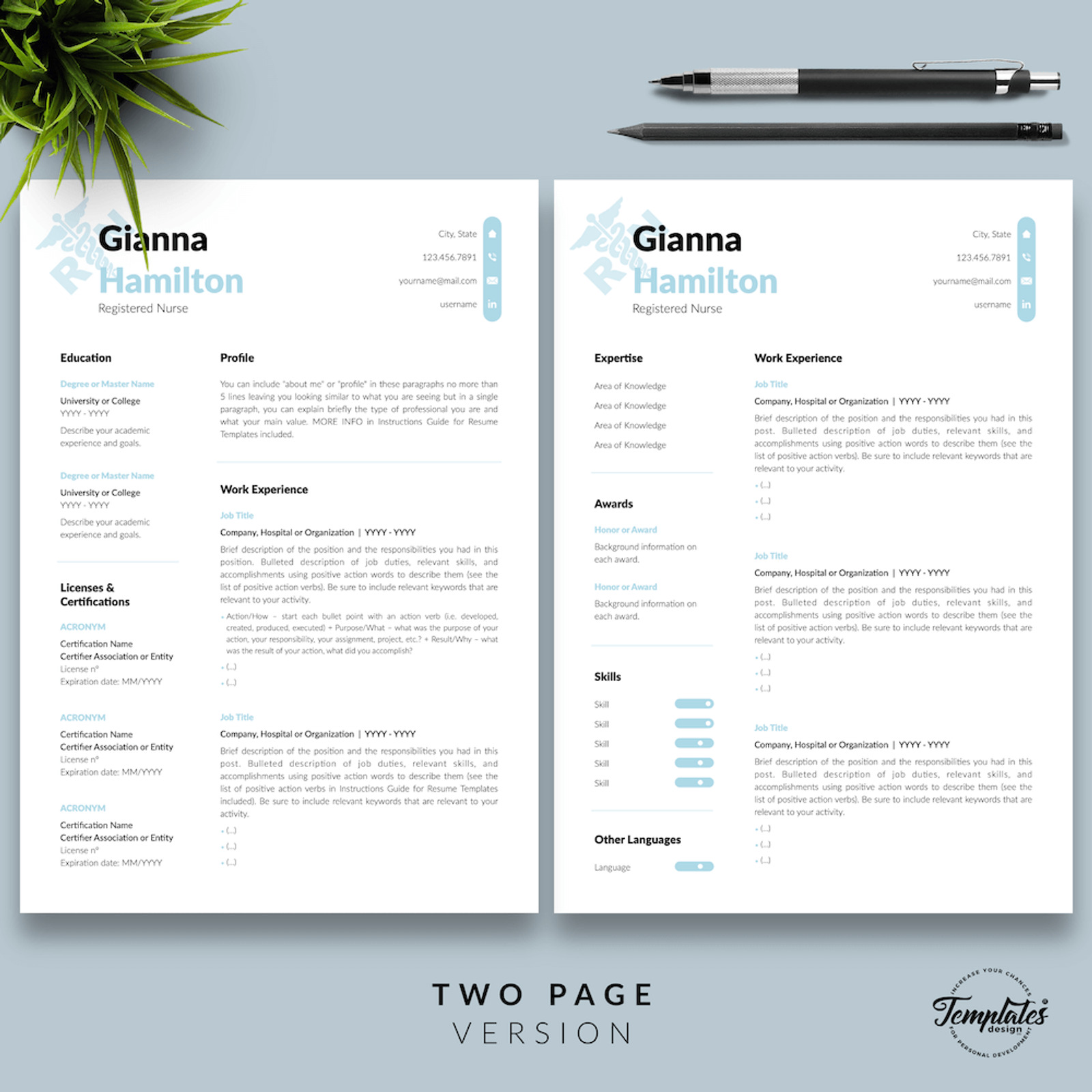 Gianna Hamilton - Nurse CV Resume Template with Cover Letter for ...