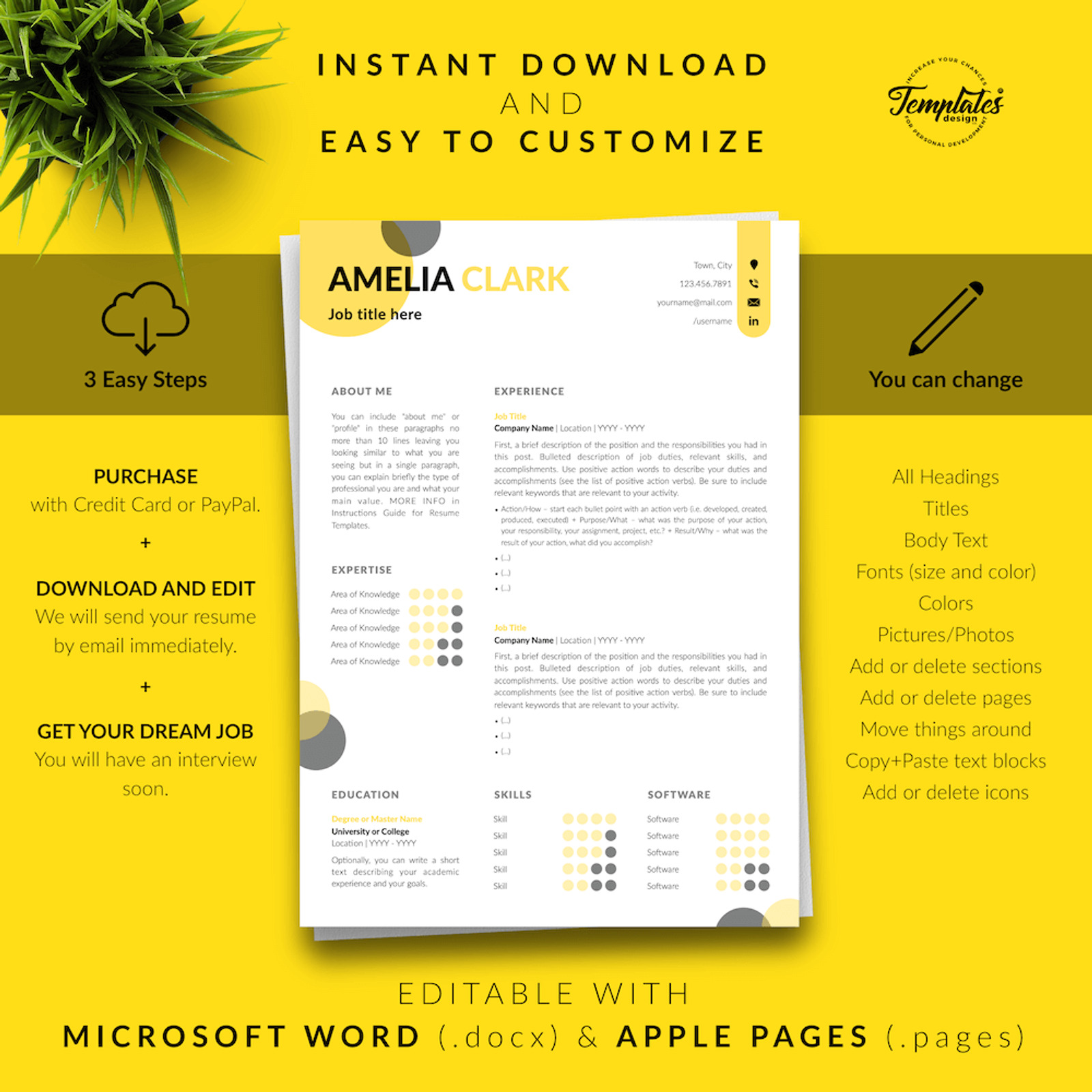 Amelia Clark - Creative CV Resume Template with Cover Letter for ...
