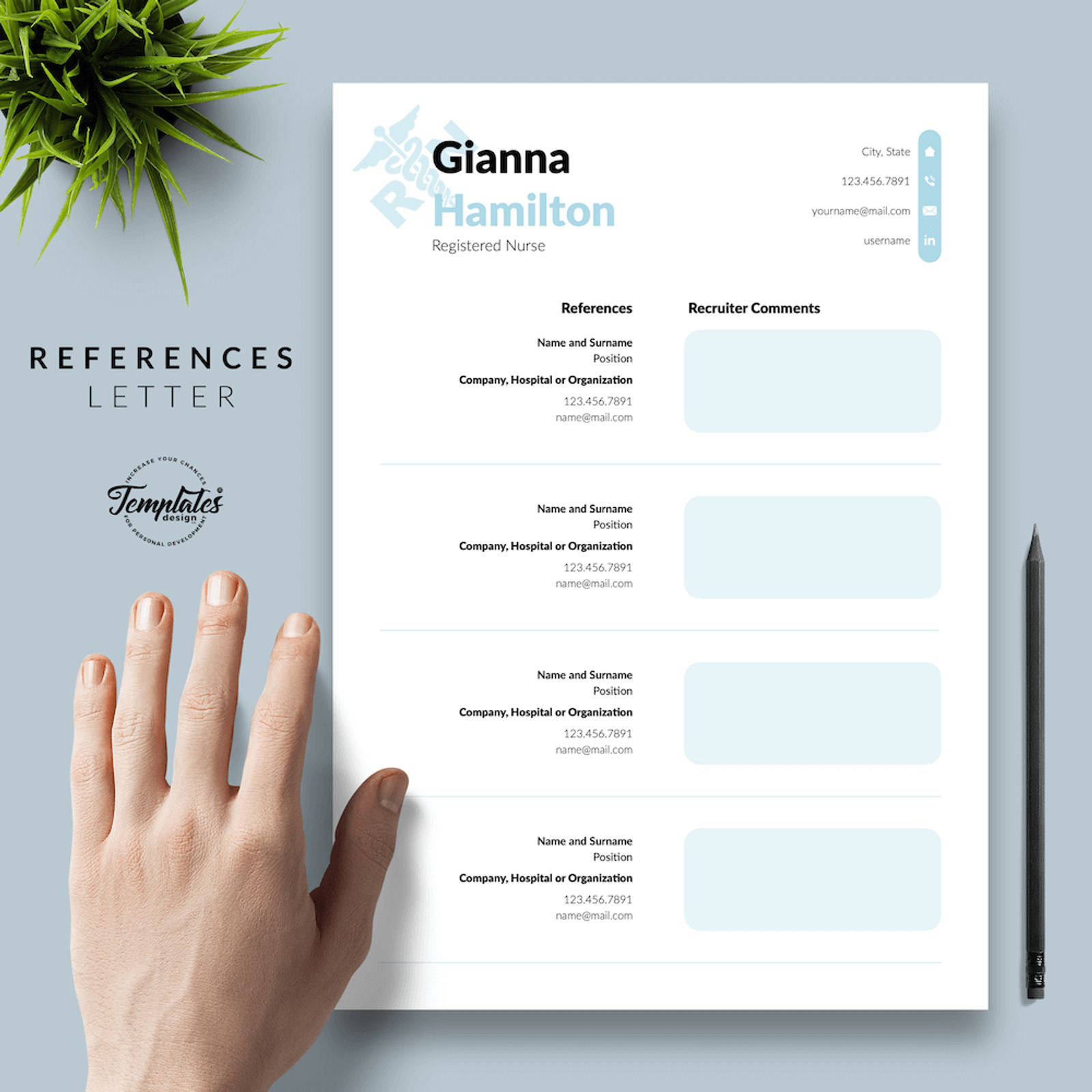 Gianna Hamilton - Nurse CV Resume Template with Cover Letter for ...