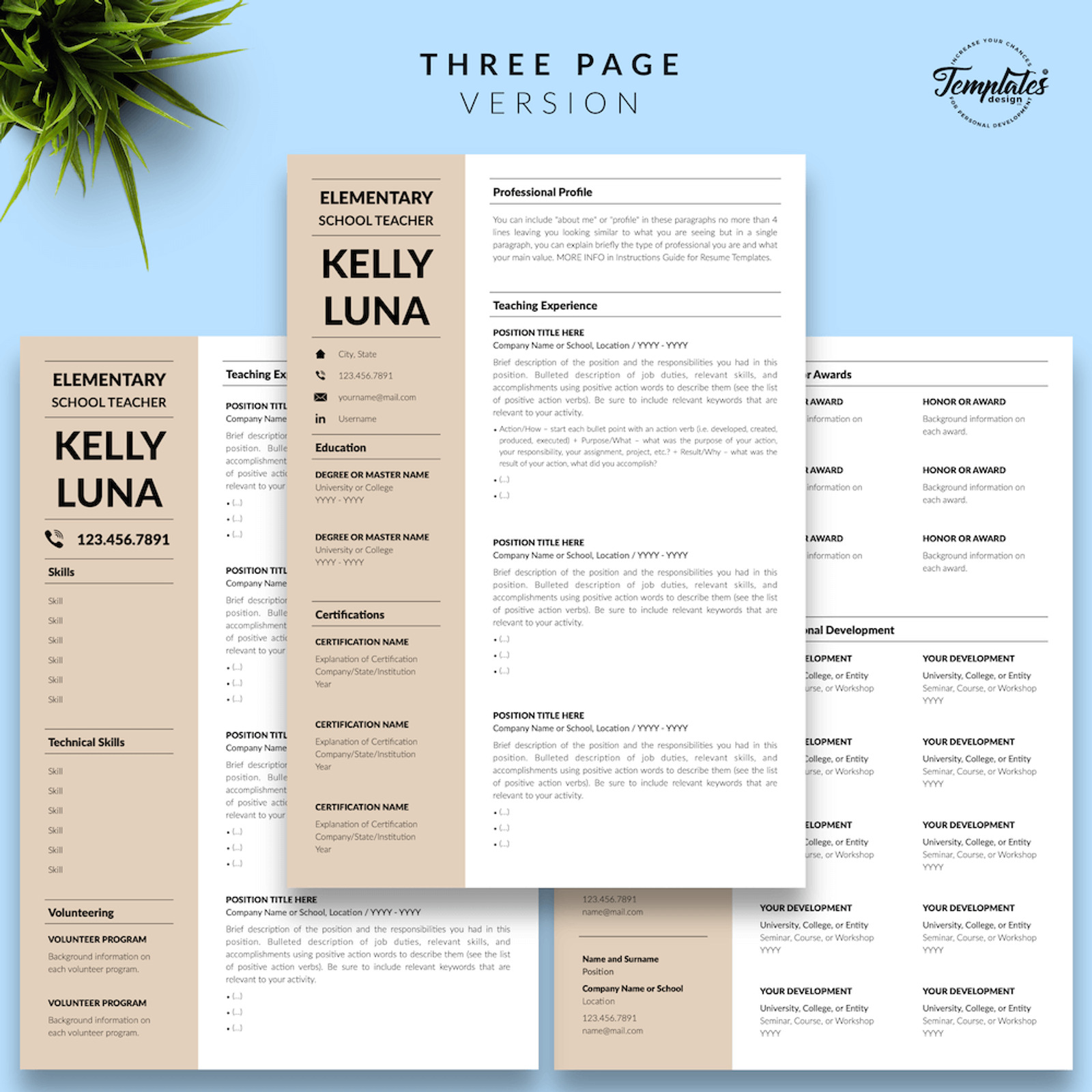 Kelly Luna - Teacher CV Resume Template with Cover Letter for Microsoft ...