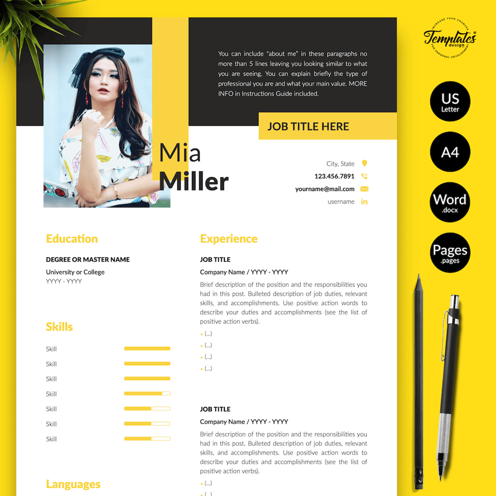Mia Miller - Creative CV Resume Template with Cover Letter for ...