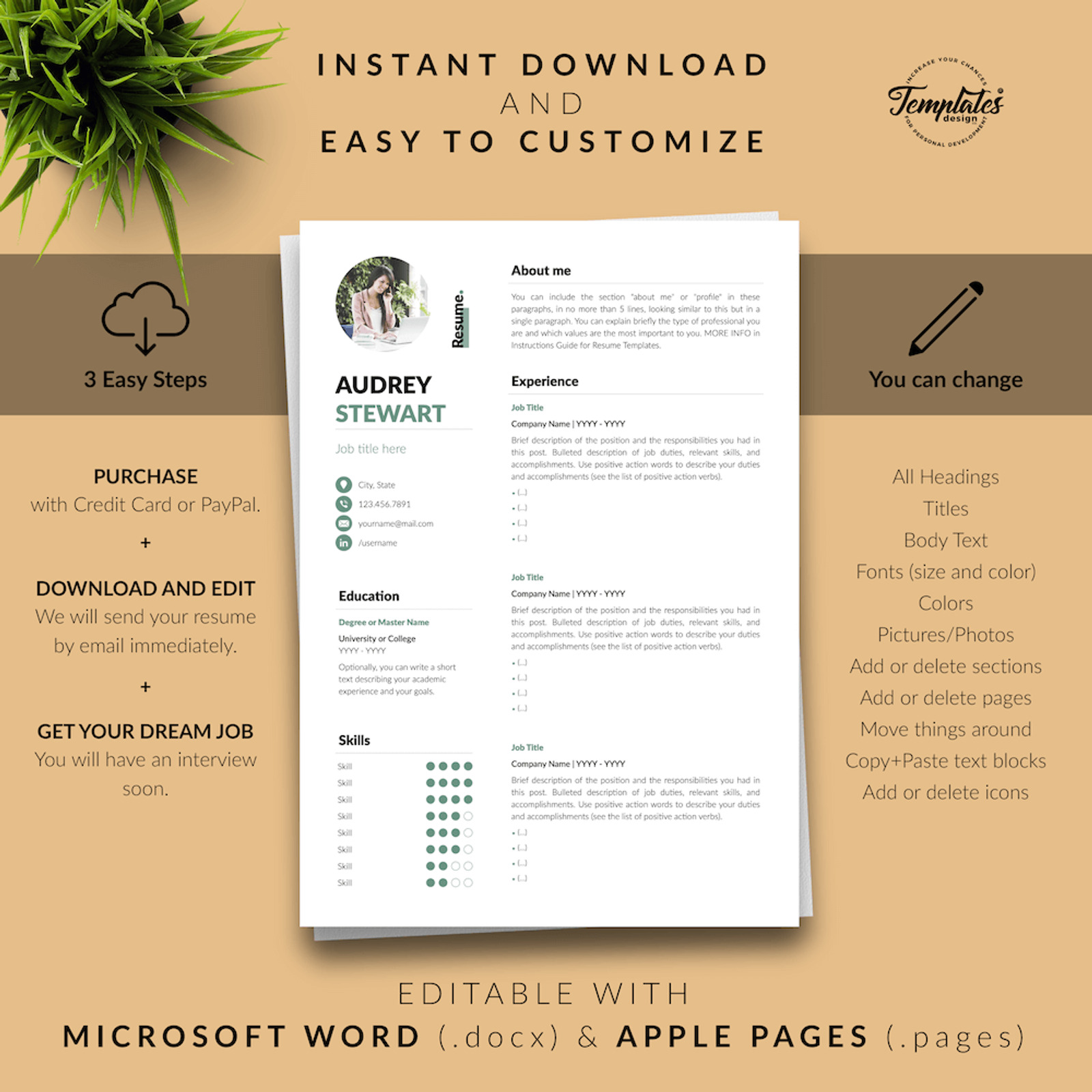 Audrey Stewart - Modern CV Resume Template with Cover Letter for ...