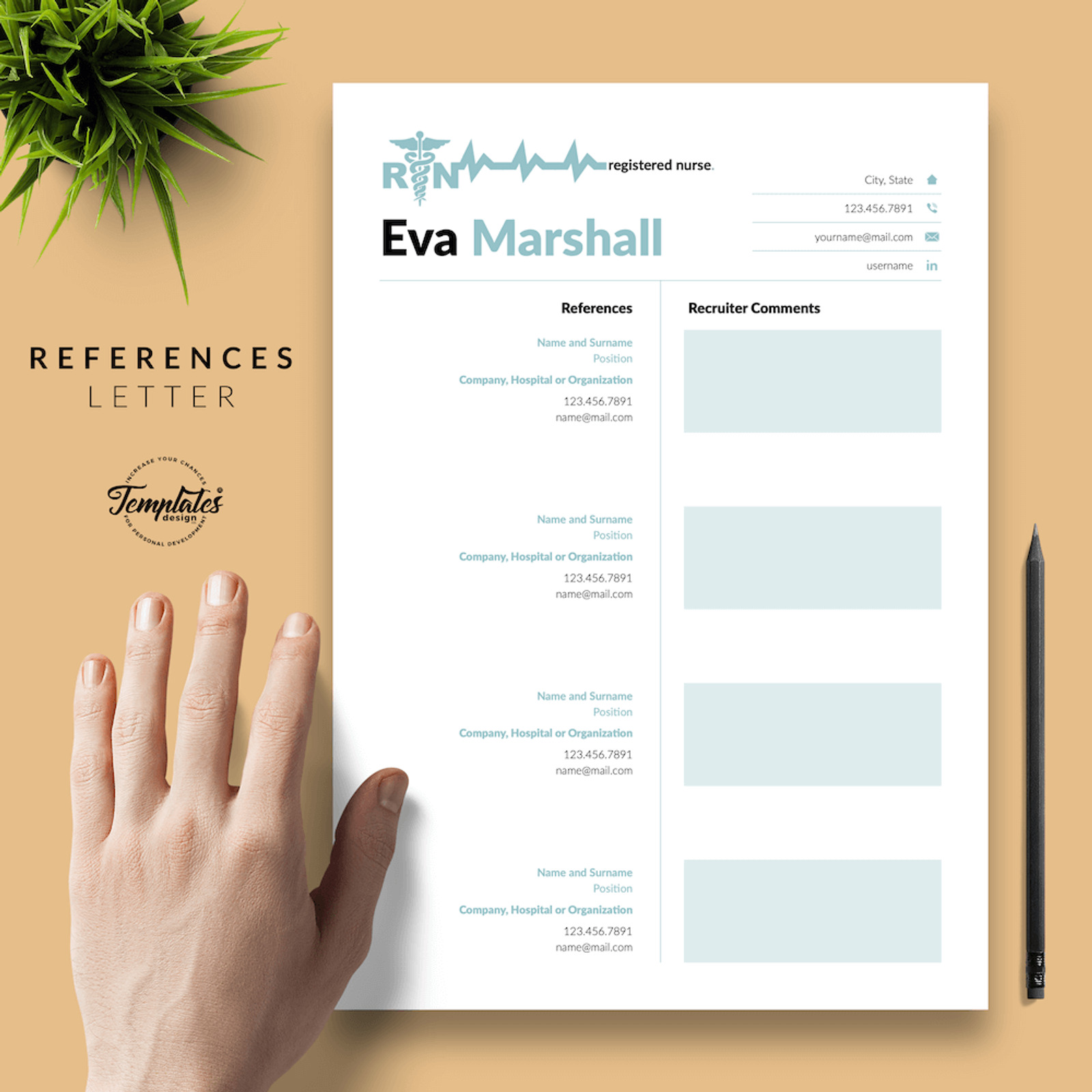 Eva Marshall - Nurse CV Resume Template with Cover Letter for Microsoft ...