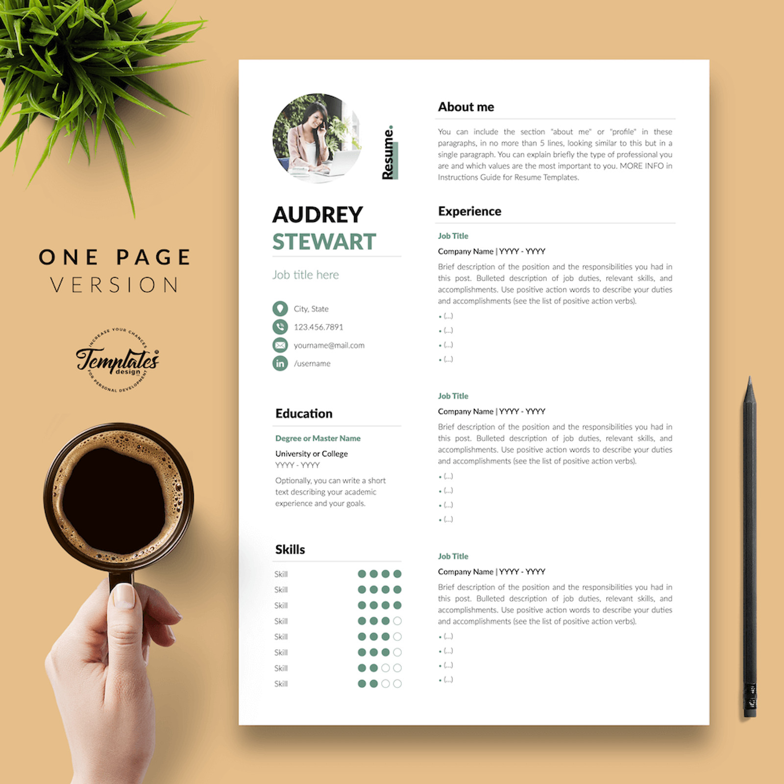 Audrey Stewart - Modern CV Resume Template with Cover Letter for ...