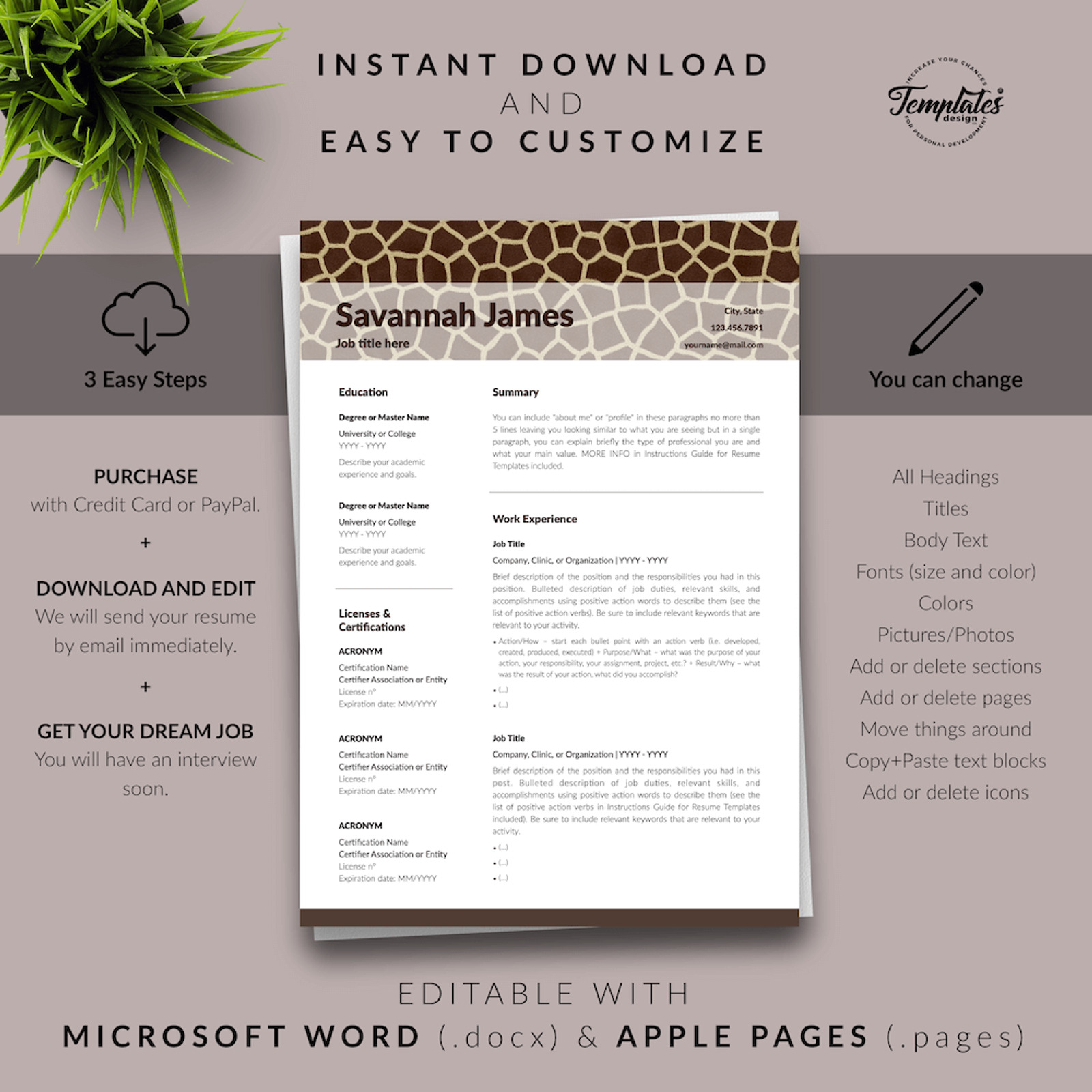 Savannah James - Zookeeper Resume Template with Cover Letter for ...