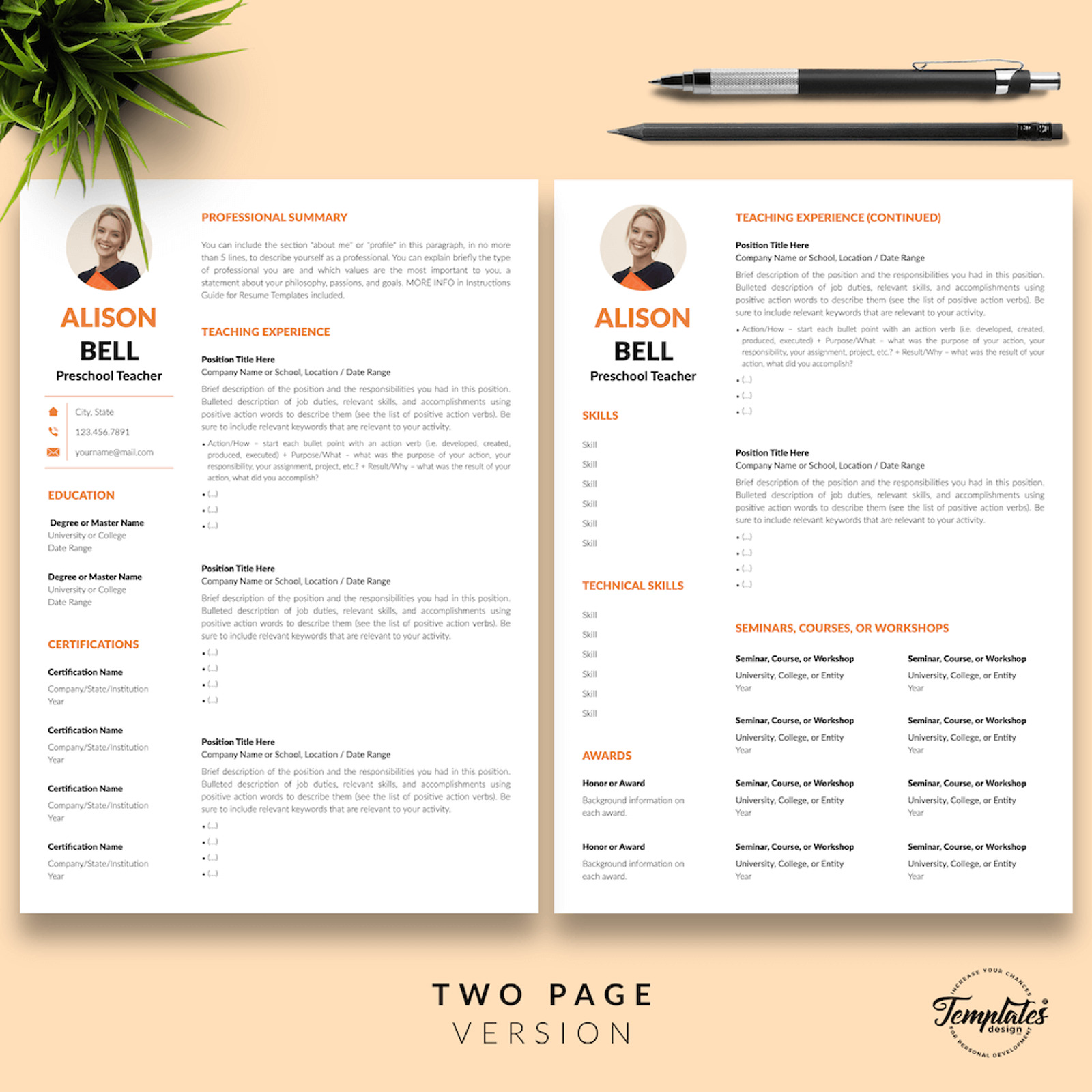 Alison Bell - Teacher CV Resume Template with Cover Letter for ...