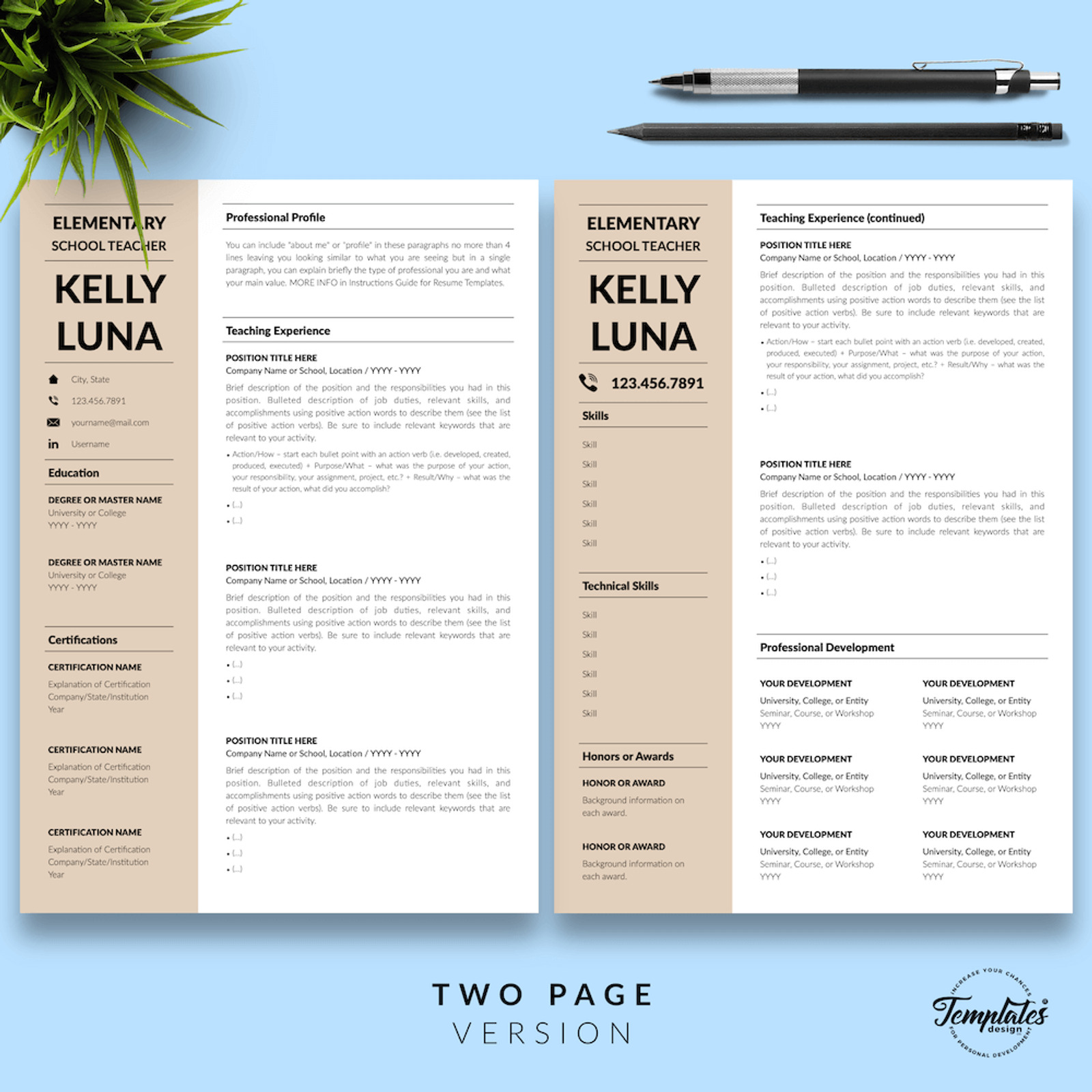 Kelly Luna - Teacher CV Resume Template with Cover Letter for Microsoft ...