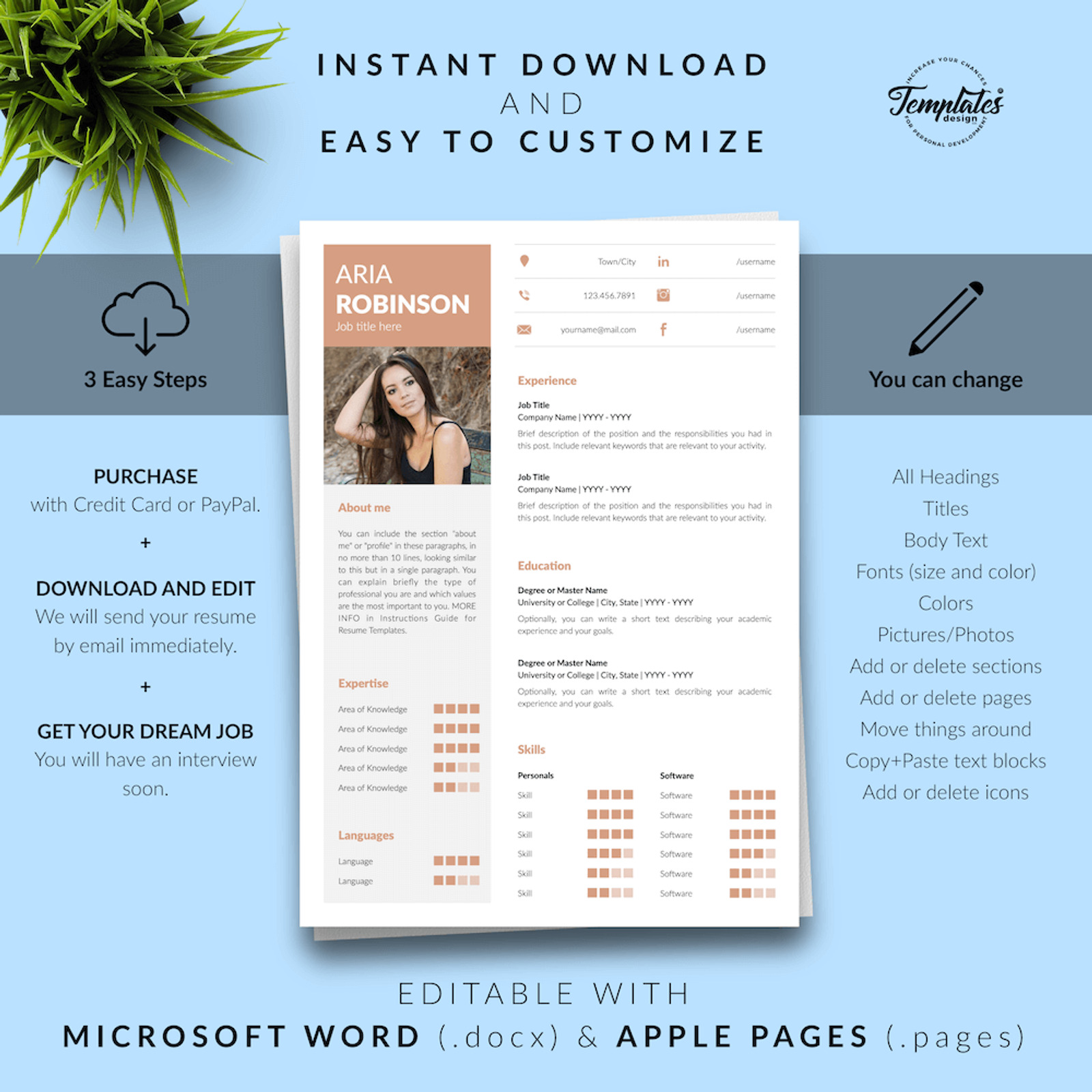 Aria Robinson - Creative CV Resume Template with Cover Letter for ...