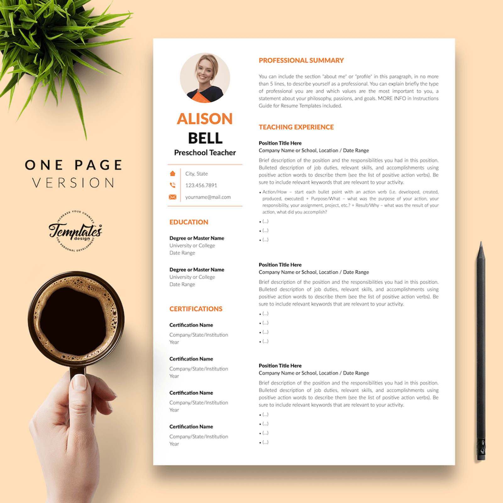 Alison Bell - Teacher CV Resume Template with Cover Letter for ...