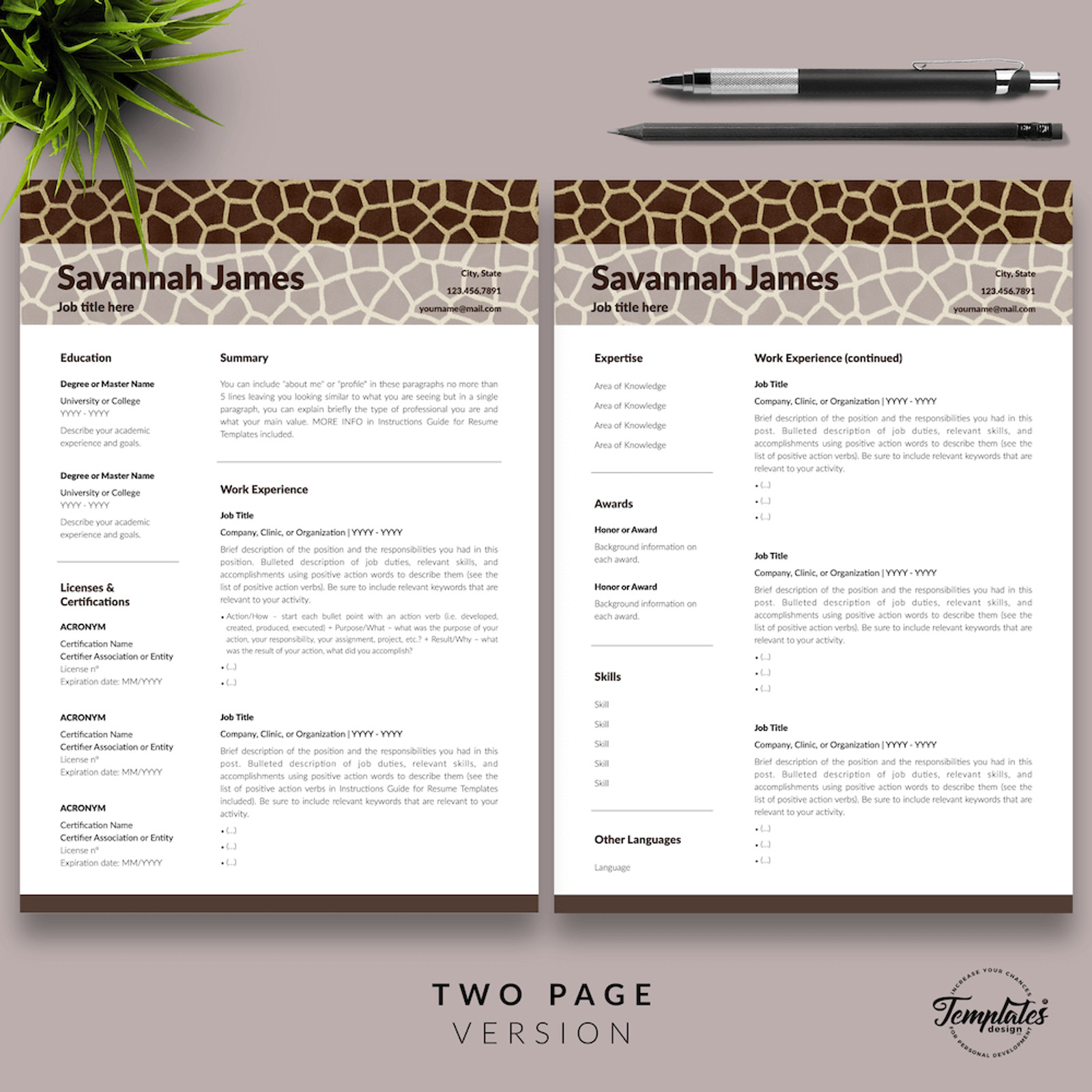 Savannah James - Zookeeper Resume Template with Cover Letter for ...
